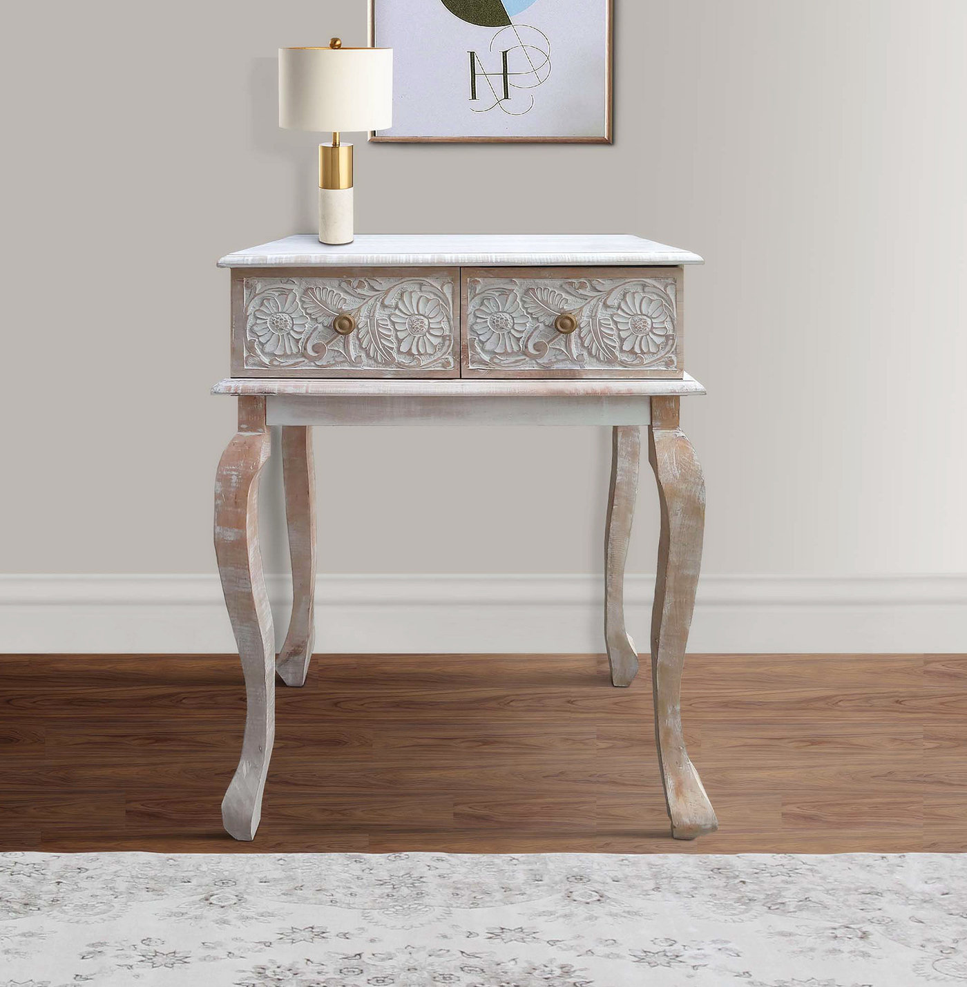 Ophelia & Co. Martyn 2 Drawer Mango Wood Console Table with Floral ...