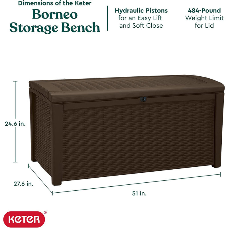 Keter Borneo 110 Gallon Rattan Wicker Resin Patio Deck Storage Box ...