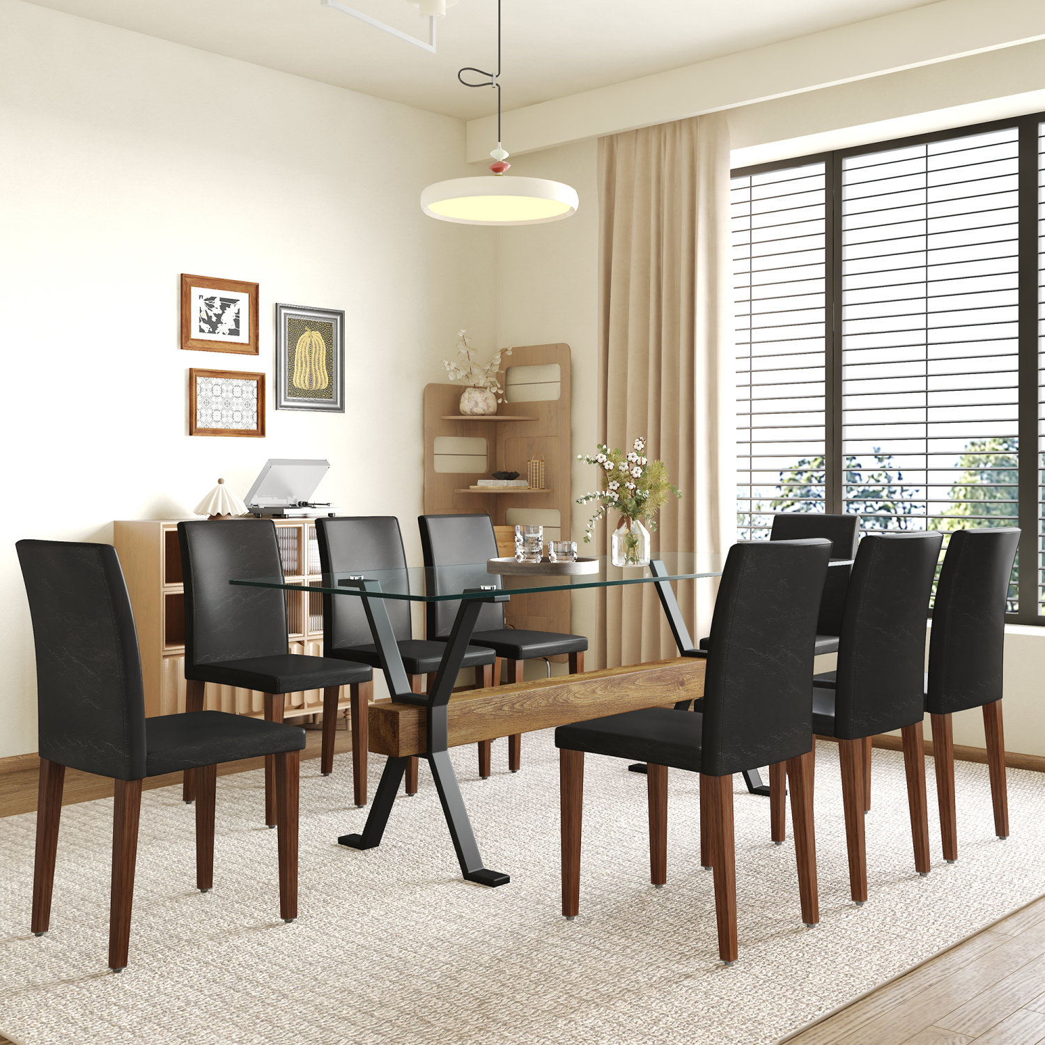 Ivy Bronx Table And Chair Set.79"X31.5" Inch Tempered Glass Tabletop ...