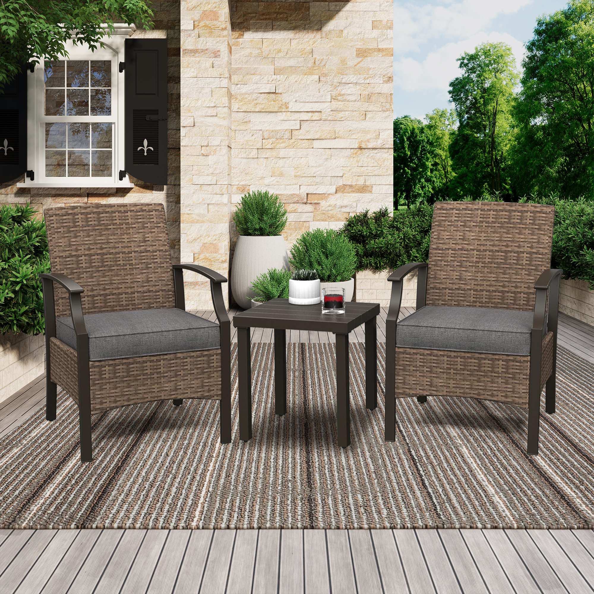 Winston Porter 3 Pieces Patio Set Outdoor Wicker Furniture Set Modern ...