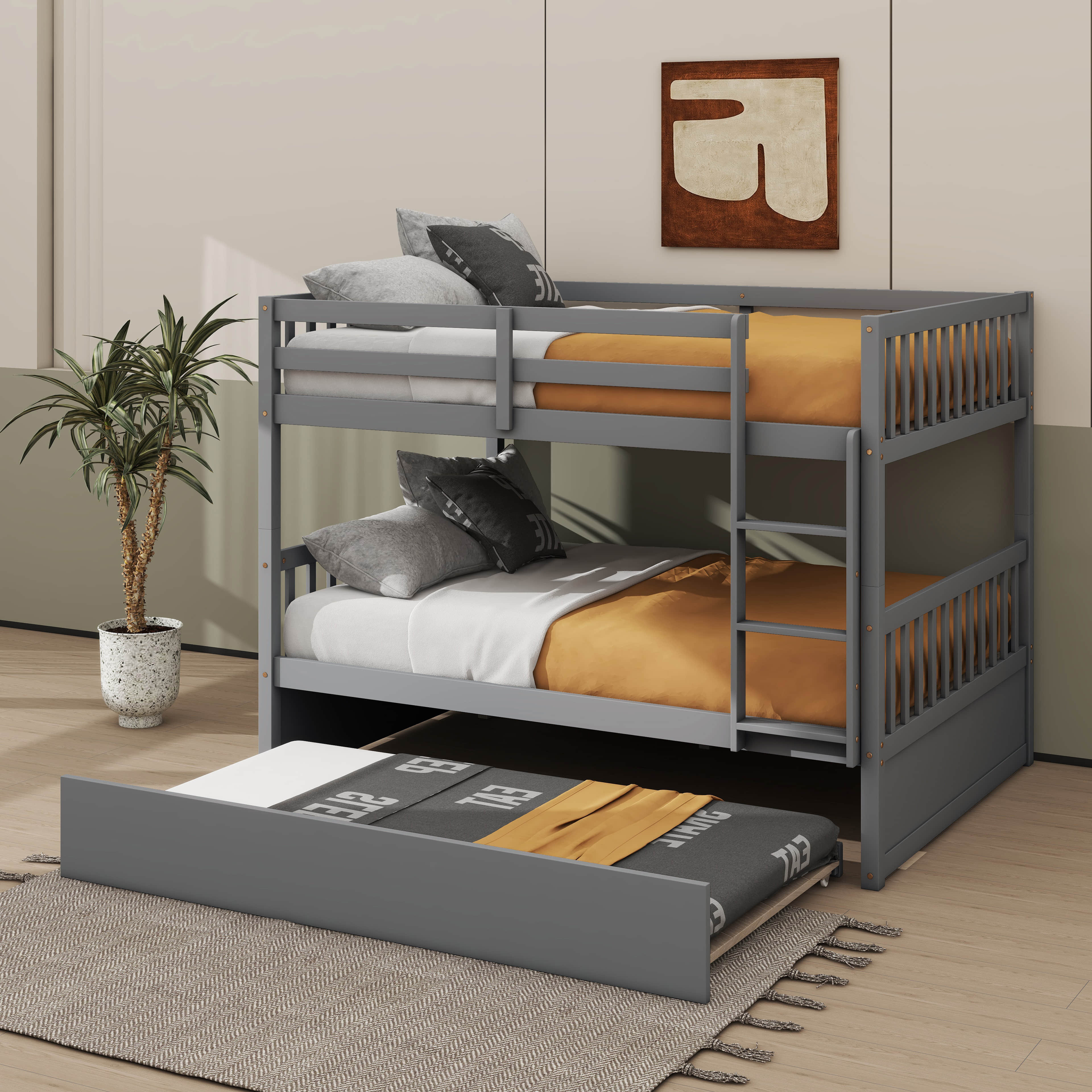 Ophelia & Co. Rubber Wood Bunk Bed With Pull-Out Trundle, Convertible ...