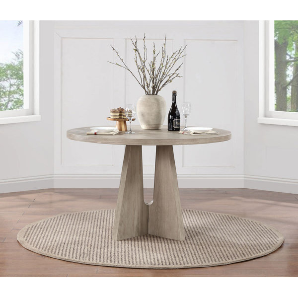 Latitude Run® Wood Washed Round Beige Dining Table With Pyramid Base ...