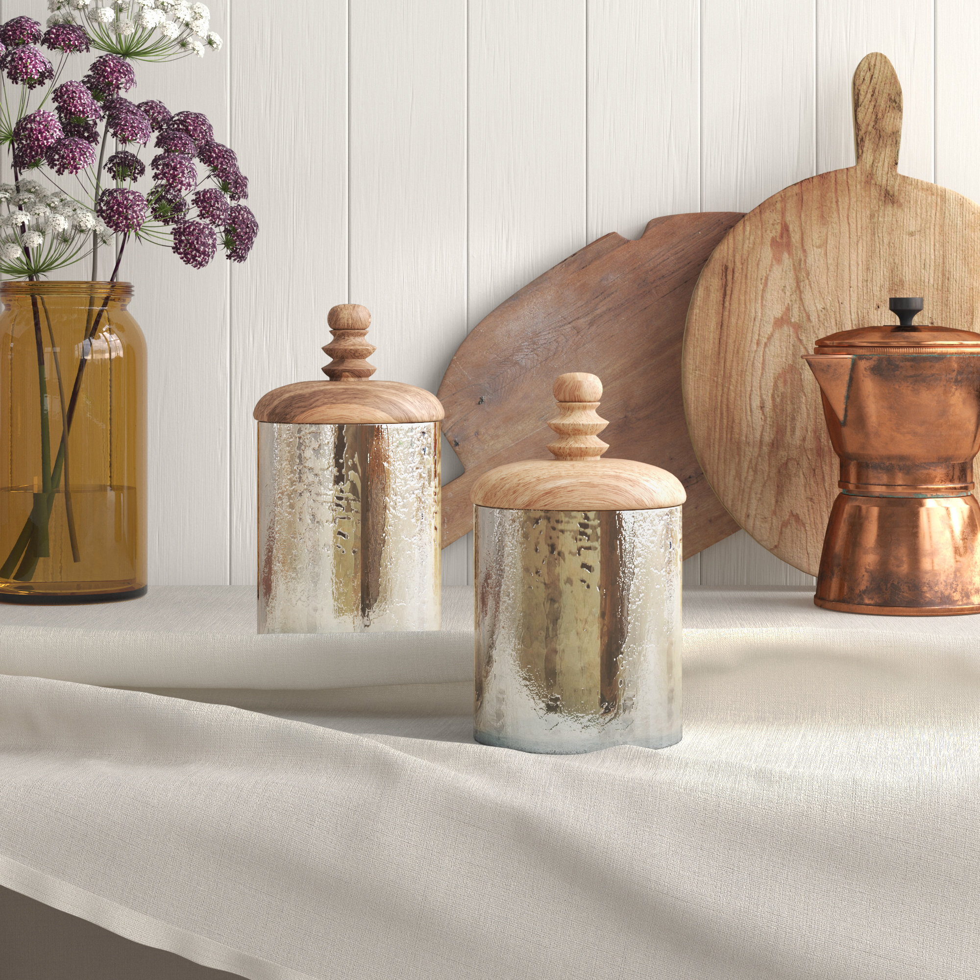 Red Barrel Studio® Glass Gold Decorative Jars with Wood Lids Set ...