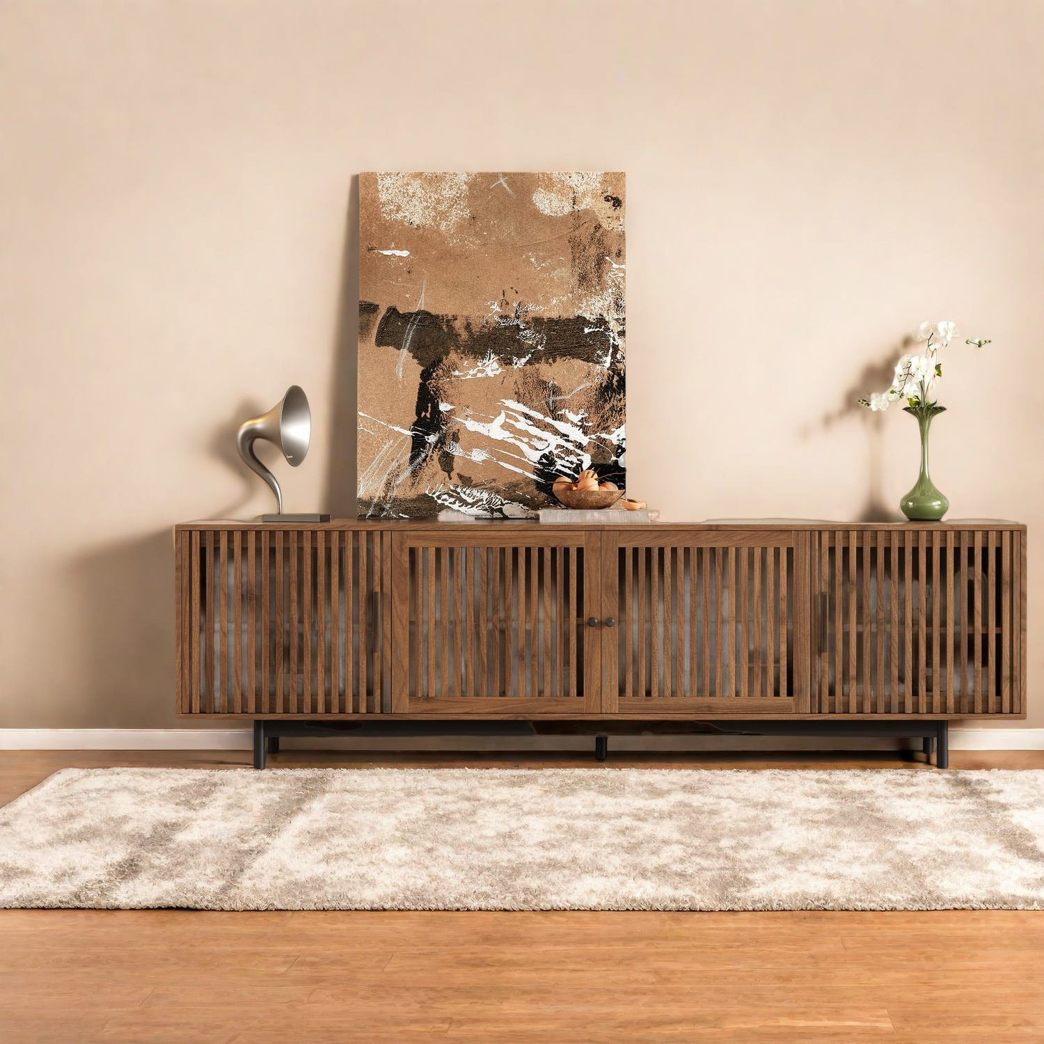 George Oliver Modern Tv Stand With Closed Storage, Solid Wood Legs ...