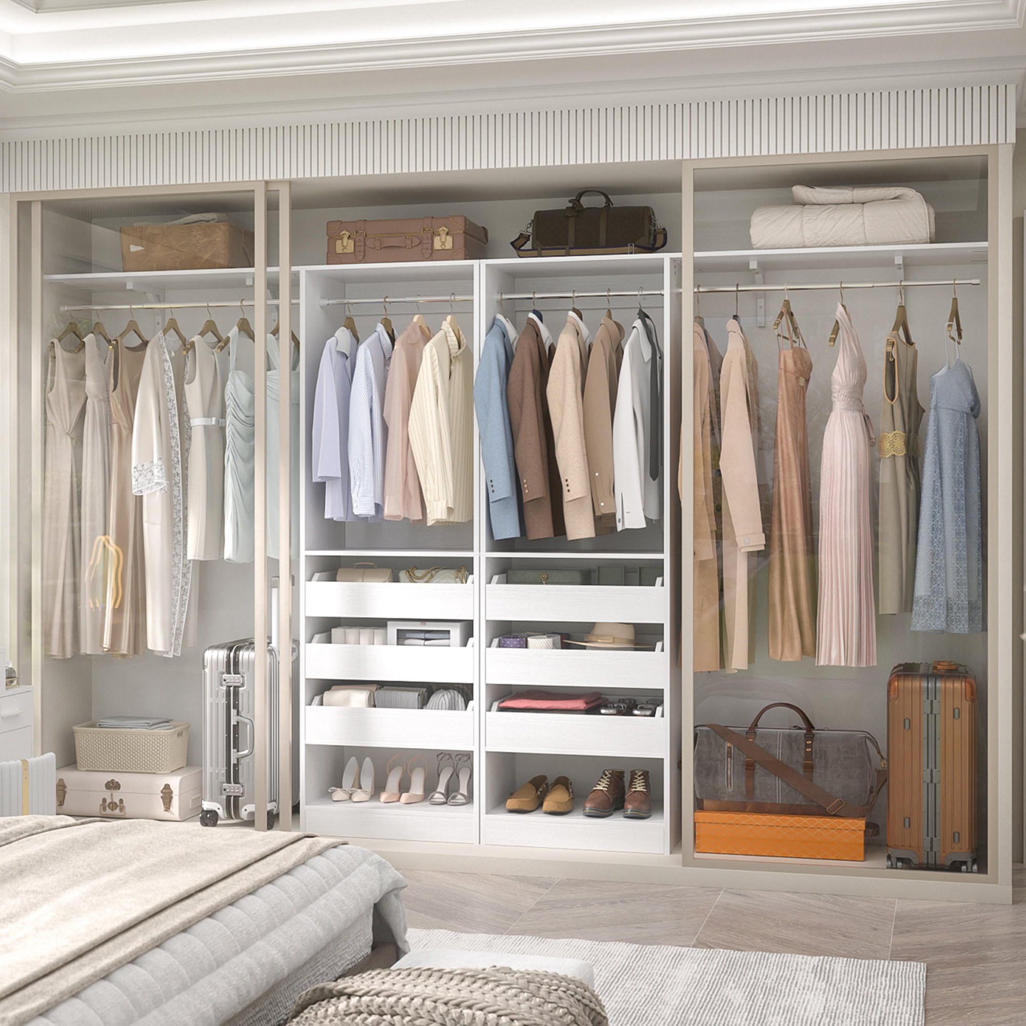 Rebrilliant Ronnette 20"-60" Closet System with Three Wooden Drawers ...
