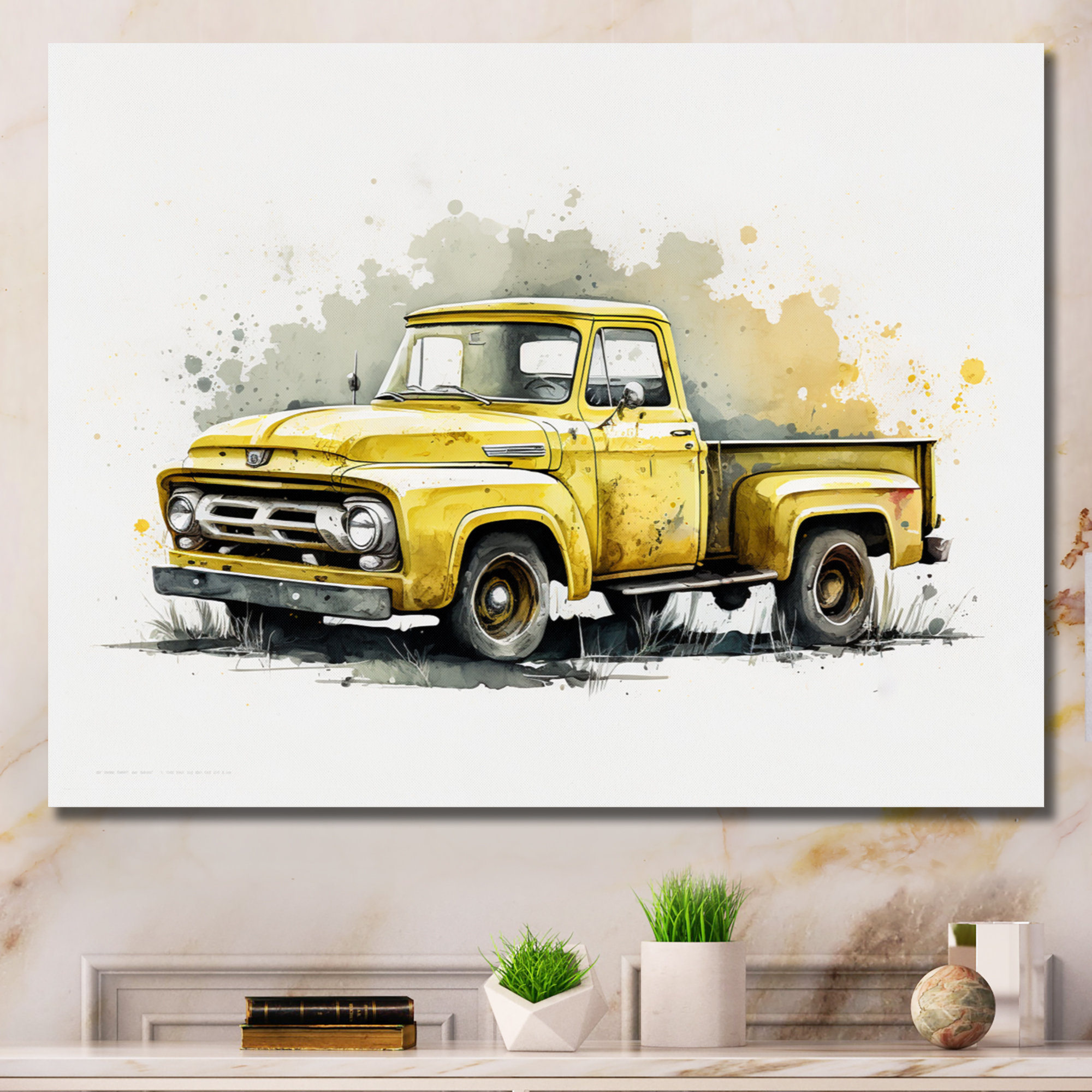 Williston Forge Yellow And Cream Retro Treasures - Retro Car Canvas ...