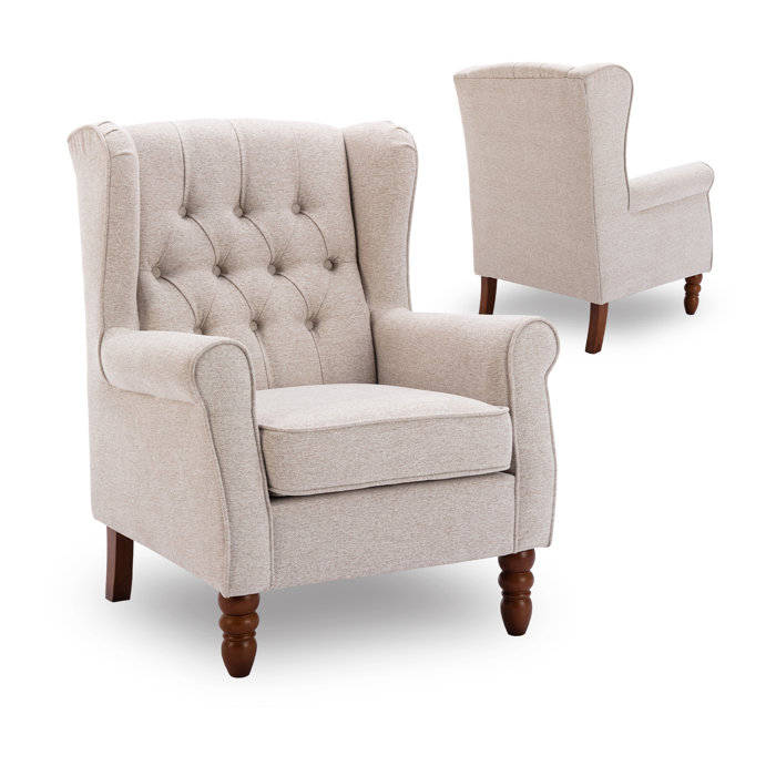 Mercer41 Button-Tufted Small Wingback Accent Chair with Rolled Arm and ...