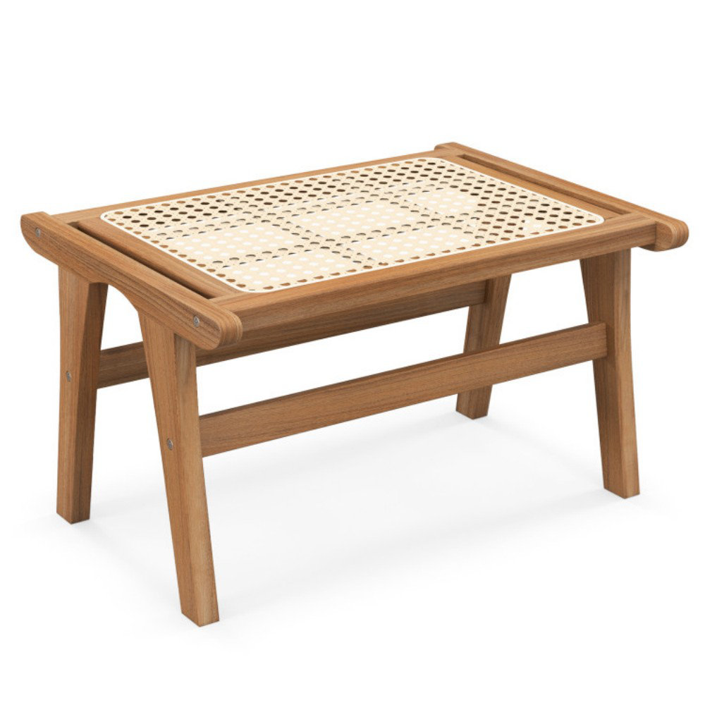 Bay Isle Home™ Natural Teak Wooden Foot Rest with Handwoven Rattan ...
