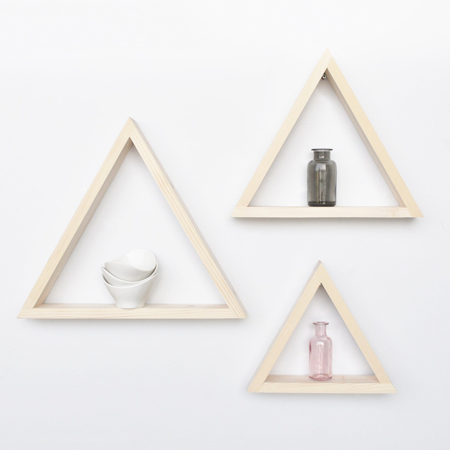 East Urban Home Monserrat 3 Piece Triangle Solid Wood Floating Shelf ...