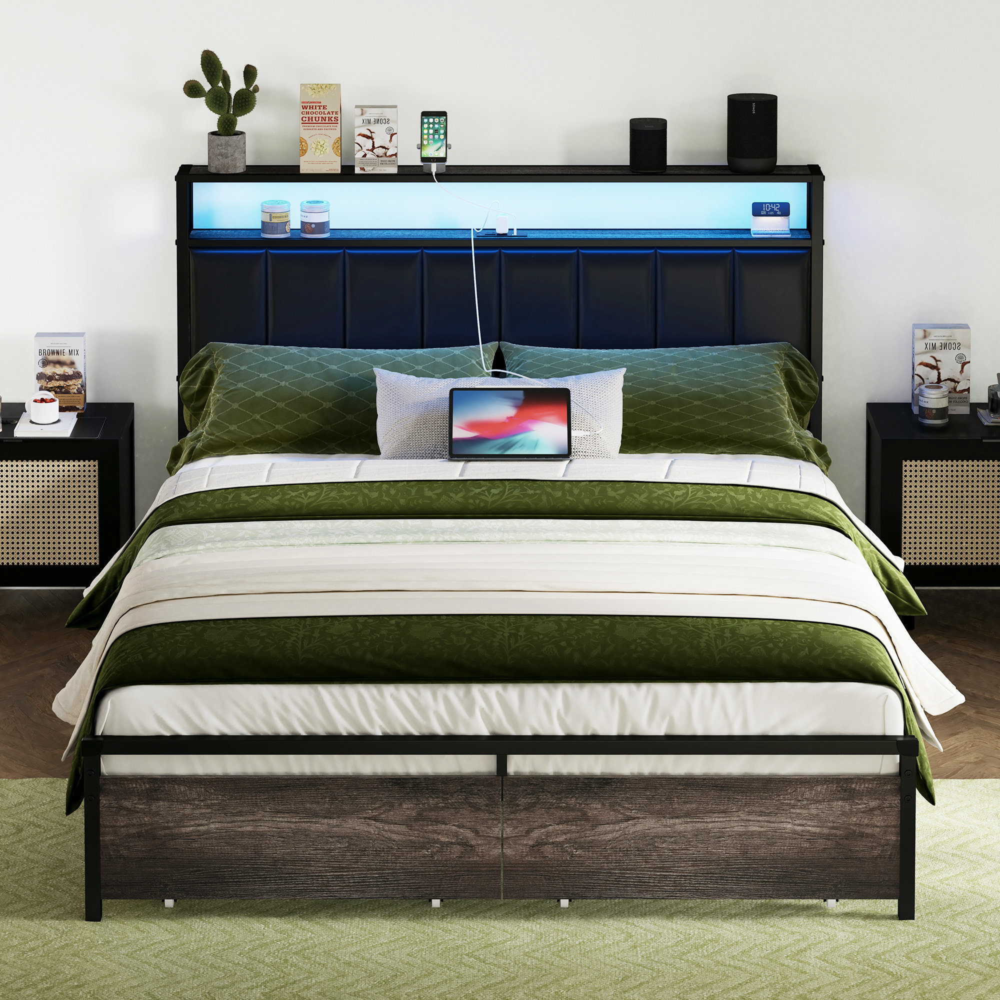 Trent Austin Design® Tryston LED Bed Frame with Drawers and Charging ...