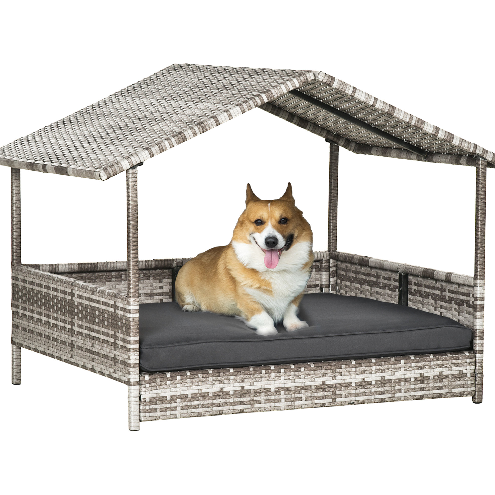 Hokku Designs Dog Hut With Canopy, - Mat, For Medium Sized Dogs, Gray ...