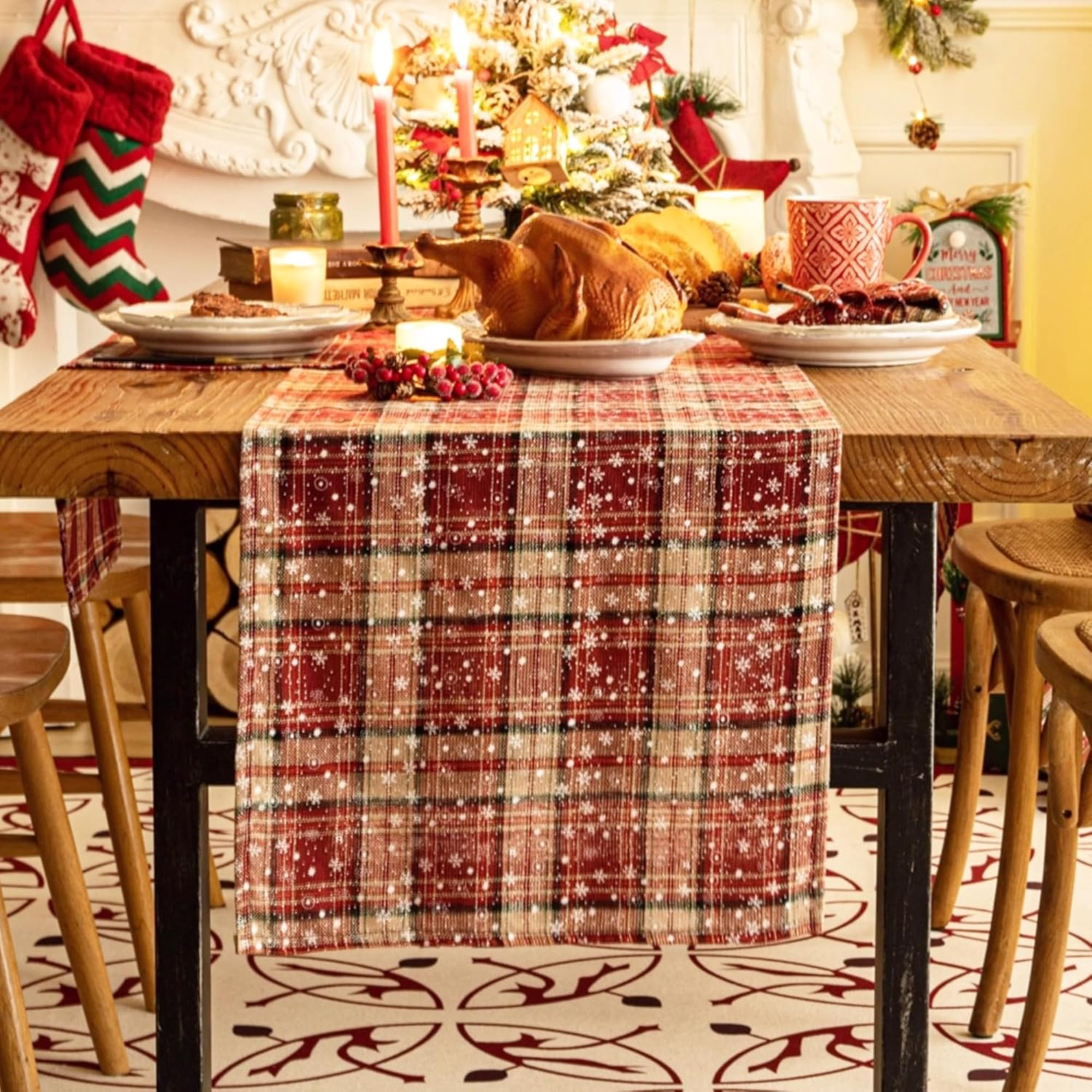 red dining table runner