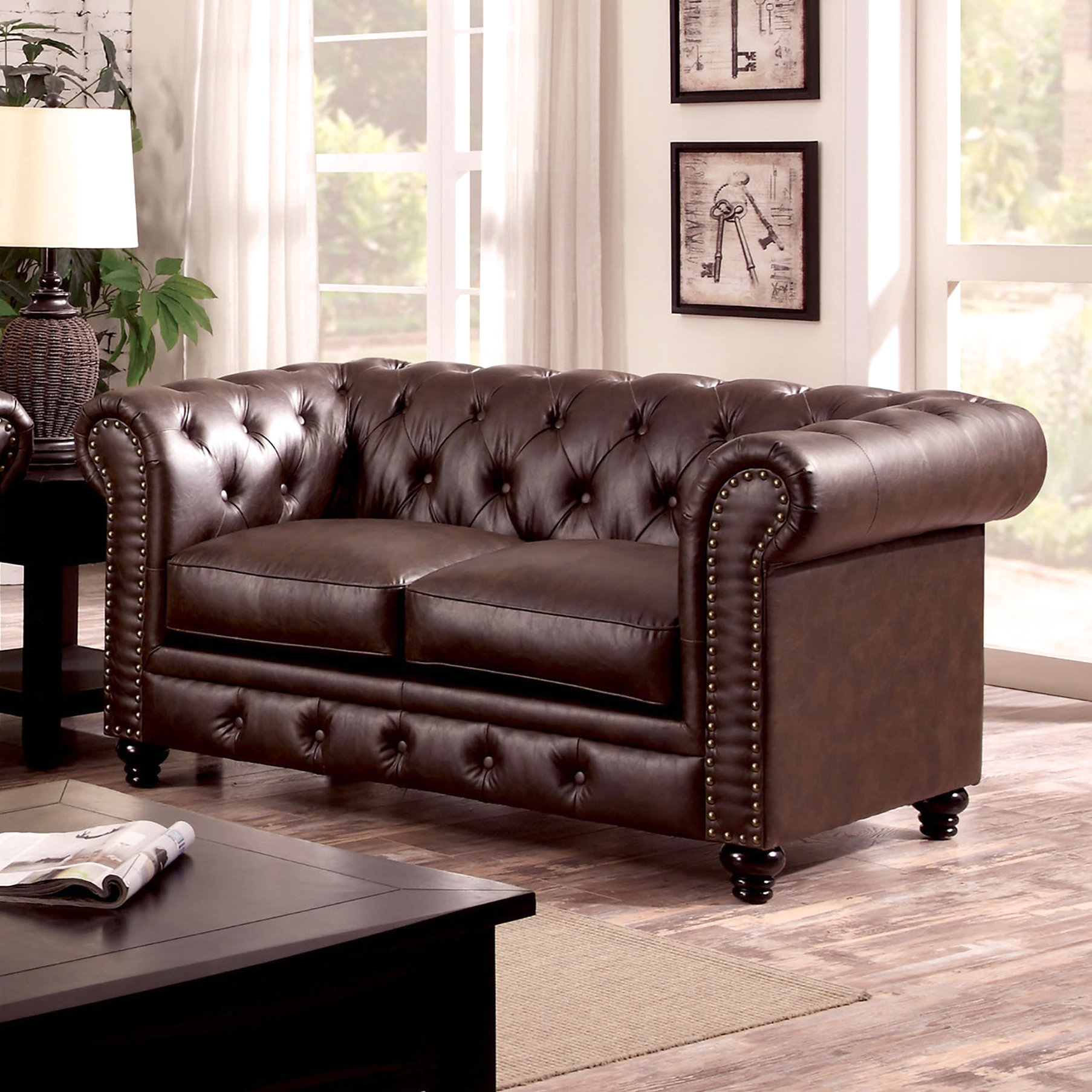 Canora Grey Modern Brown With Button Cushions, Rolled Arms, And ...