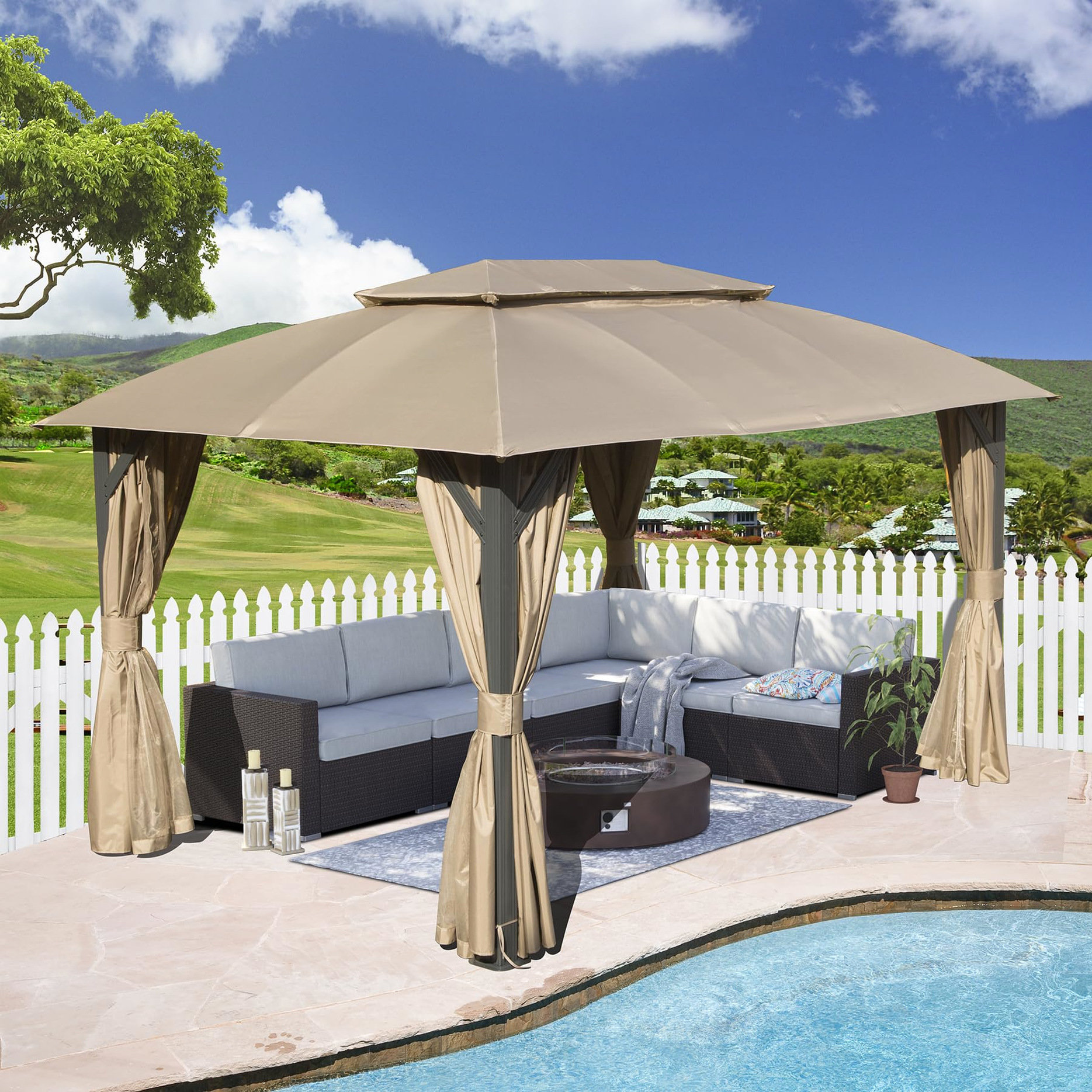 Arlmont & Co. Brown Gazebo 10X14ft For Outdoor Use - Double Roof ...