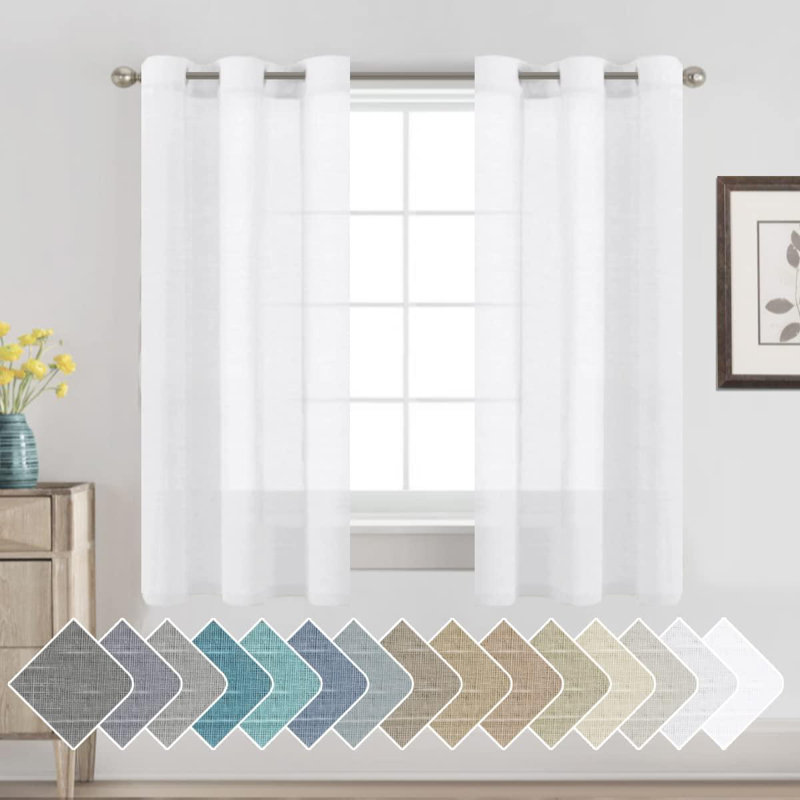 Ebern Designs Hywell Soft Linen Plaid Semi-Sheer Grommet Curtain Panels ...