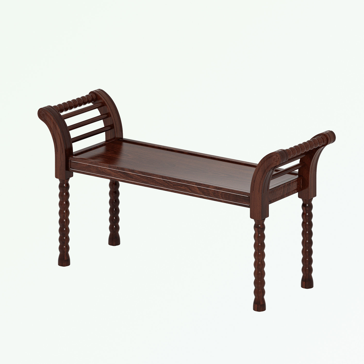 hanada wooden frame Bench with Turned Legs and armrest | Wayfair