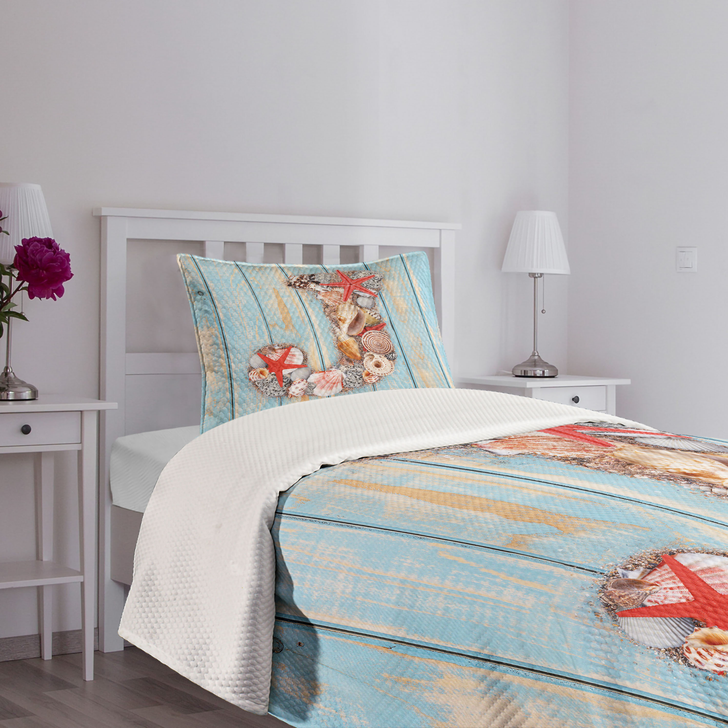 Ambesonne Letter J Bedspread Tropic Rustic Summer J Dark Coral Pale ...