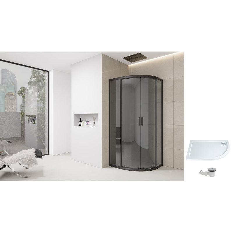 Belfry Bathroom Black Tint 700mm Quadrant Shower Enclosure With Tray ...