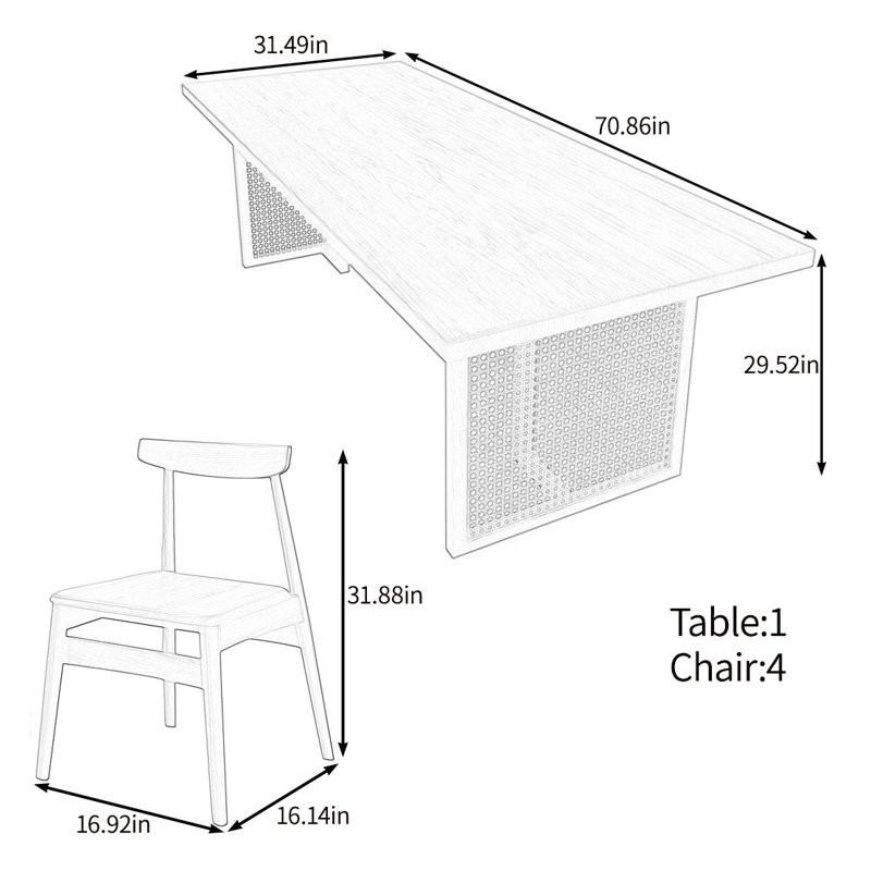 Waagy Solid wood hand rattan dining table set | Wayfair