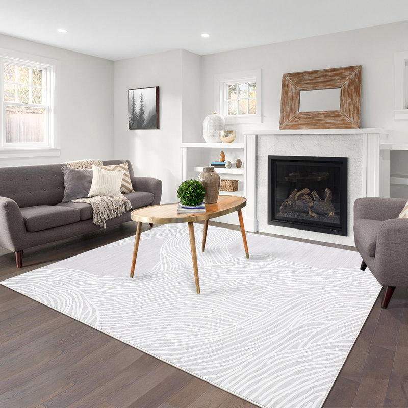 Wrought Studio Washable Indoor Modern Abstract Area Rug Soft Low Pile ...