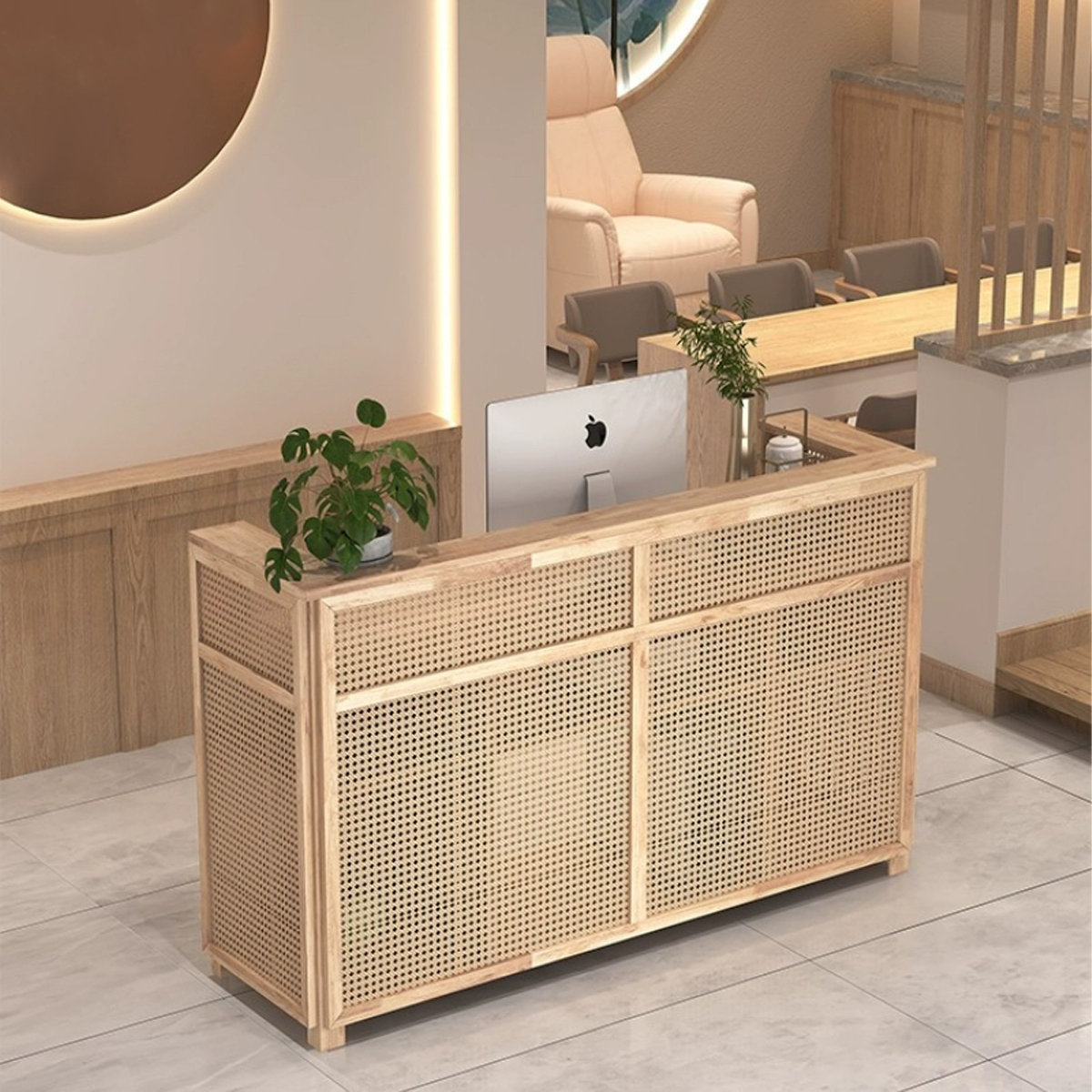 Dakota Fields 47.24" Brown Rectangular Solid Wood Reception Desk | Wayfair