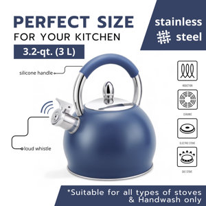 HAUS ROLAND 3.2 Quarts Stainless Steel (18/10) Whistling Stovetop Tea ...