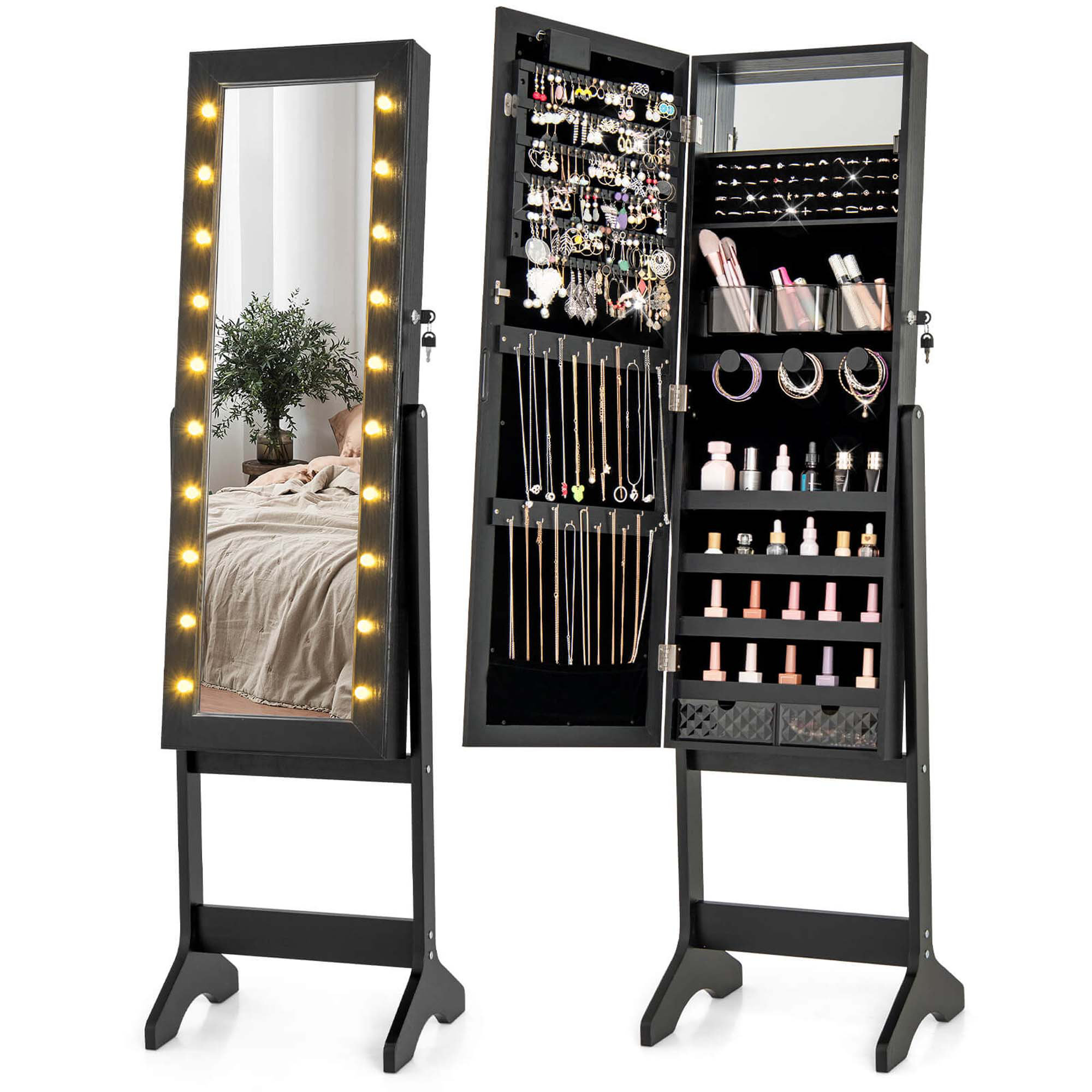 Lark Manor™ Led Mirror Jewelry Cabinet With 20 Led Lights Full-length ...