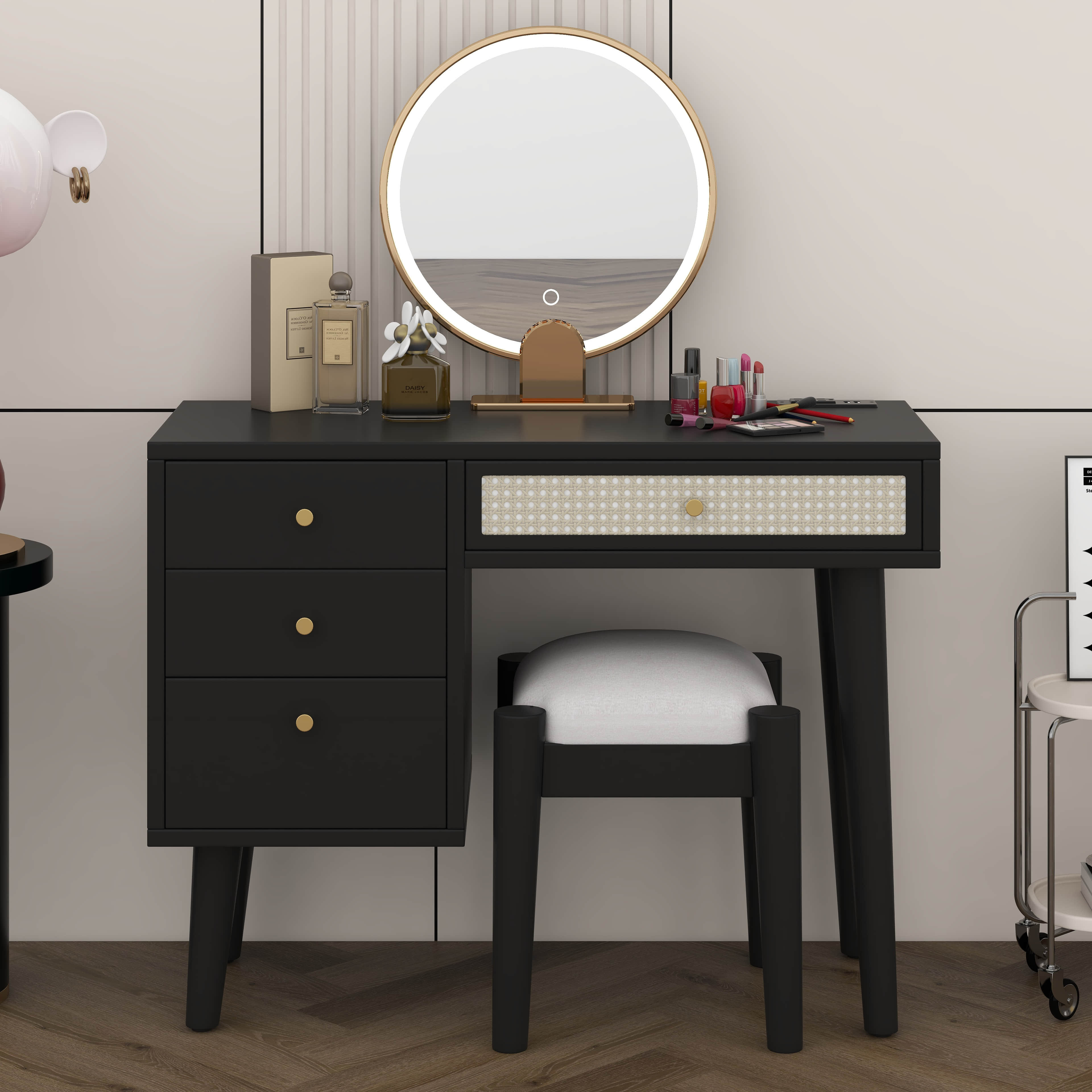 George Oliver 39" Makeup Vanity Desk With Stool, Bohemian Dressing ...