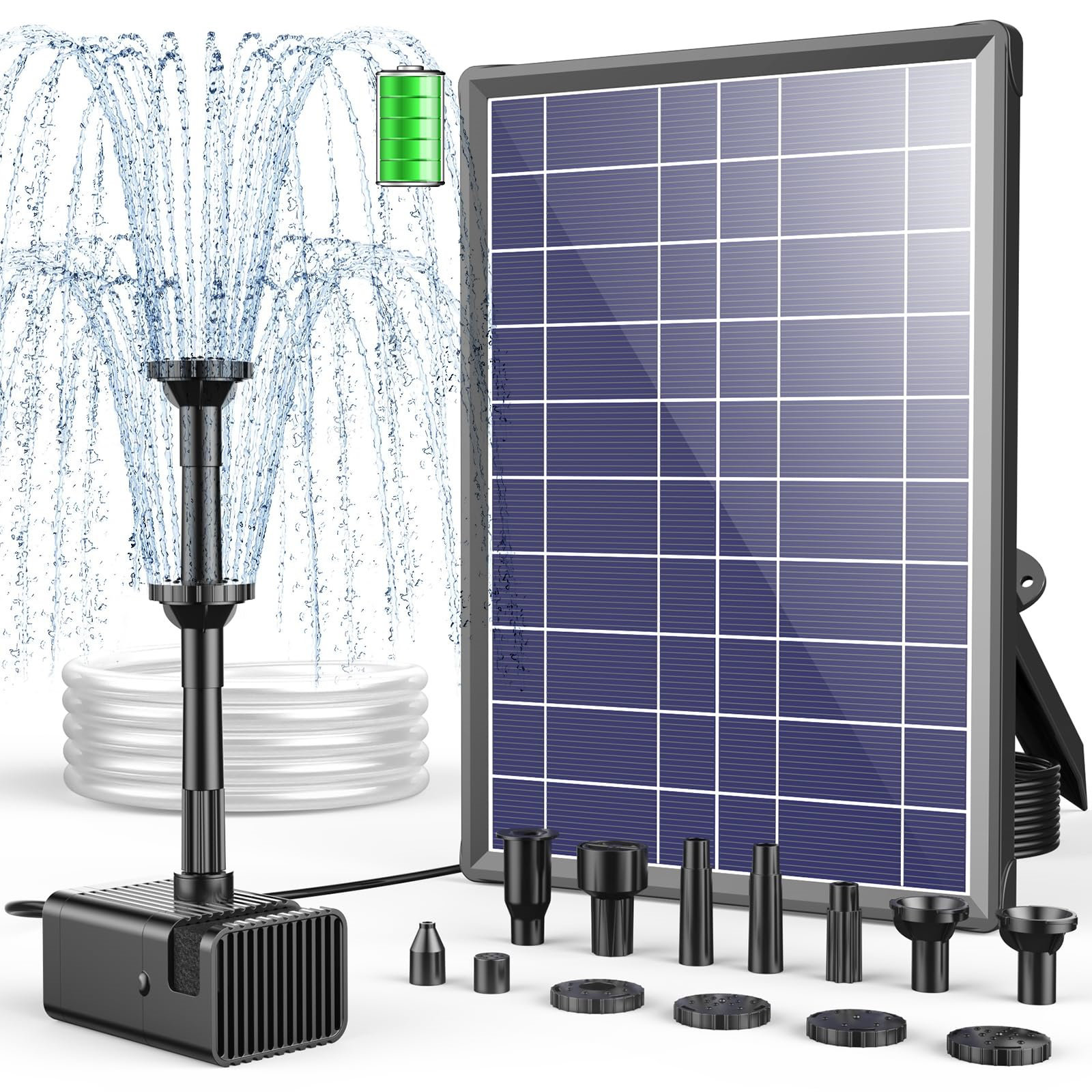 ARMIJU Solar Fountain Pump with 3000mAh Battery 8W Solar Power Dry-Run ...