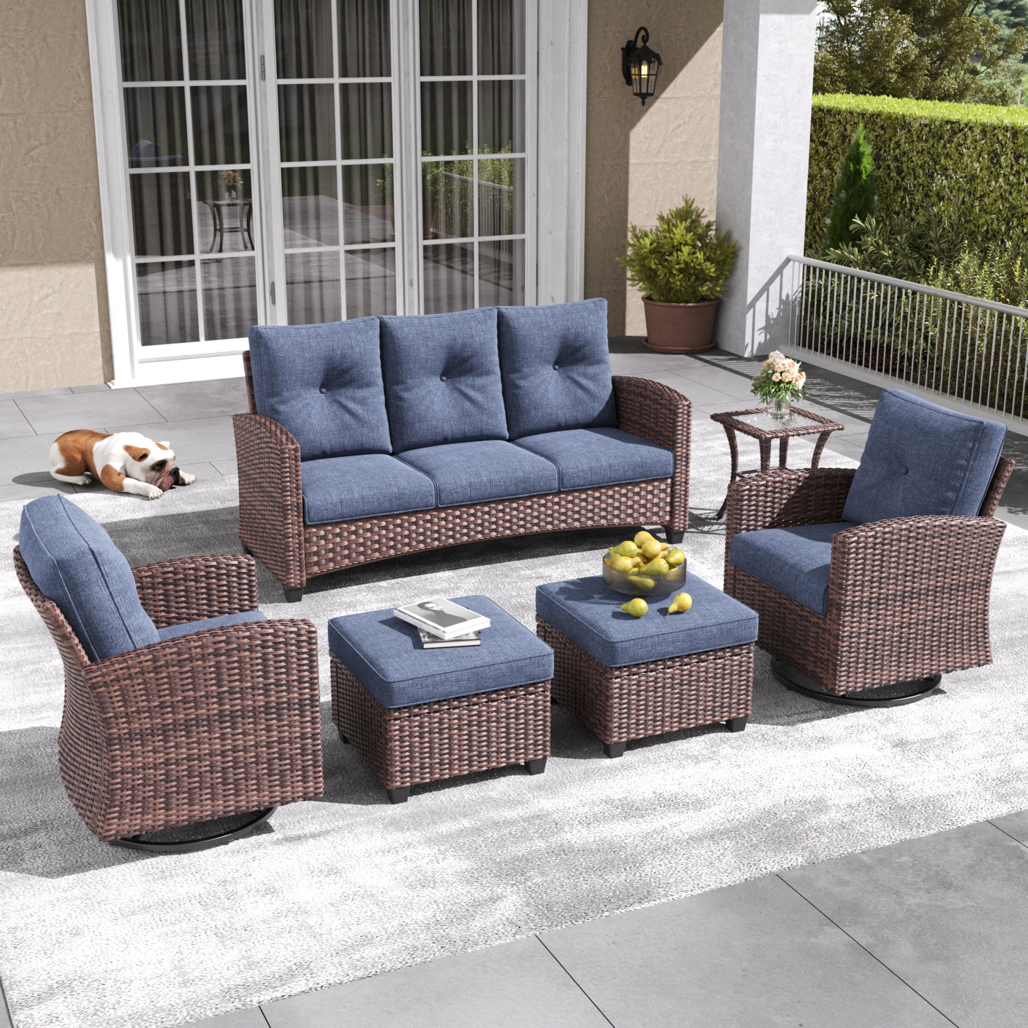 Lark Manor™ Lark Manor 6 Pieces Patio Furniture Set with Swivel Chairs ...