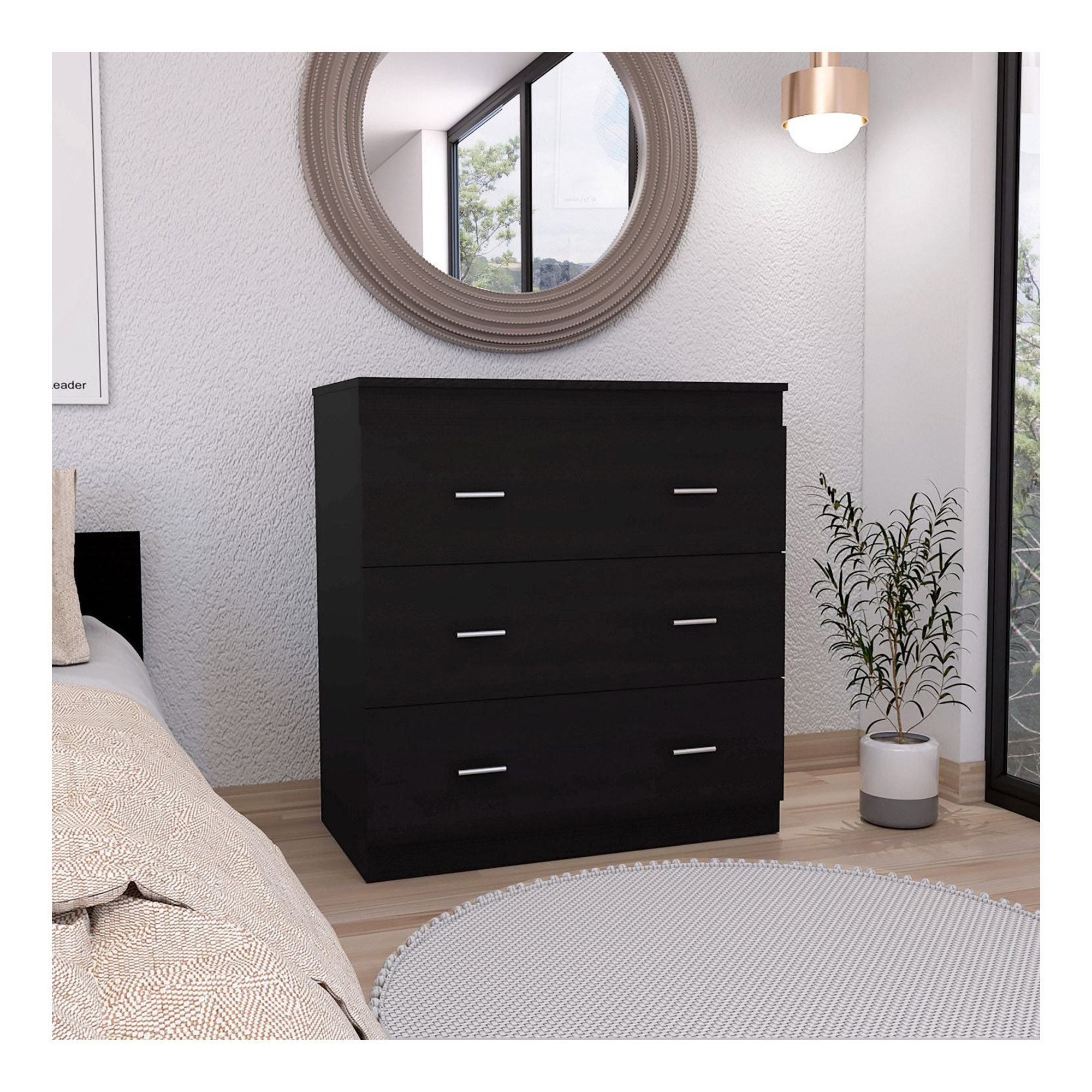 Mercer41 Dresser 33"H, Three Drawer, Superior Top, Metal Handles, White ...