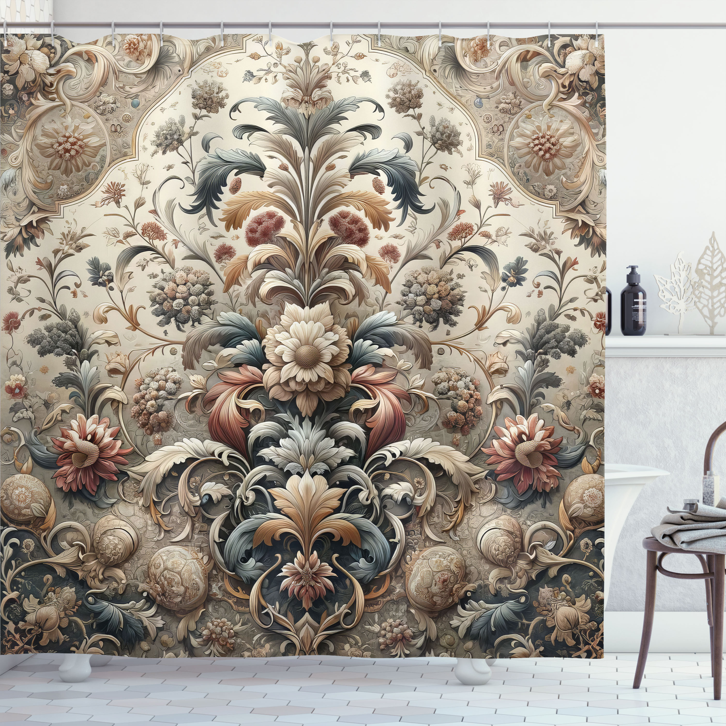 East Urban Home Rococo Shower Curtain Palatial Flowers Posh Ethnic in ...
