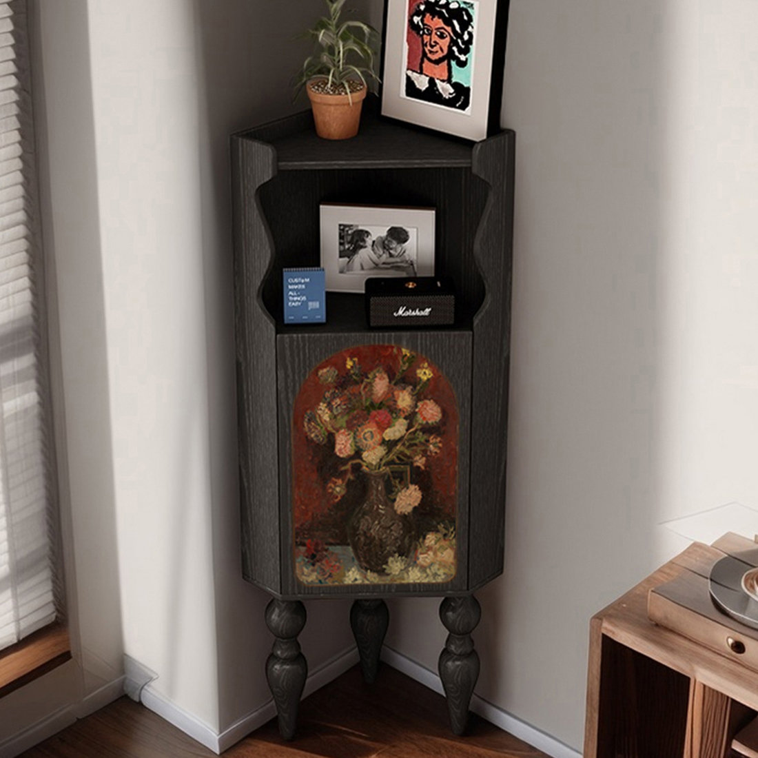 DURBIL Wooden corner bookcase with French style pattern - Wayfair Canada