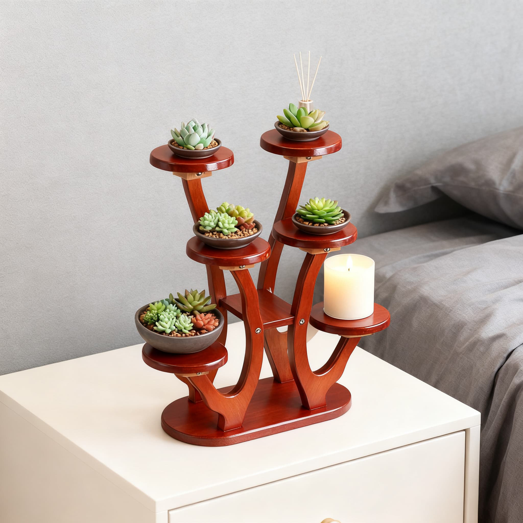 Arlmont & Co. 9-Tier Bamboo Plant Stand For Indoor Windowsill, Multi ...