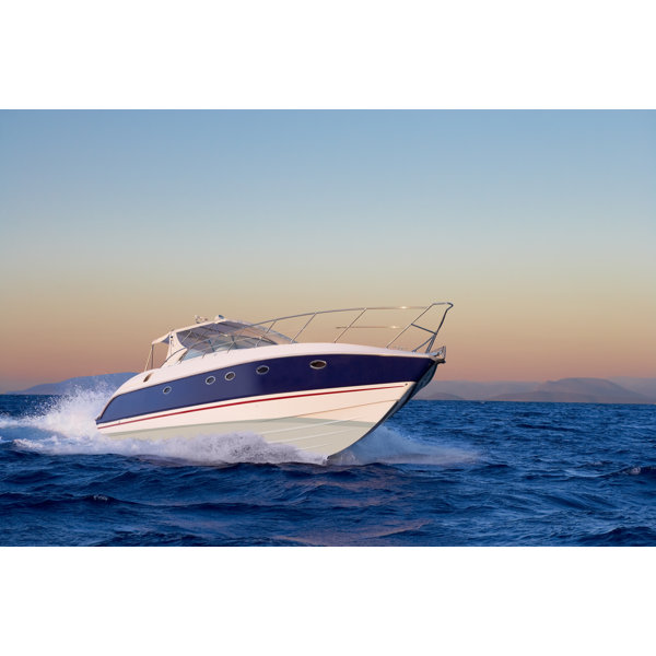 Breakwater Bay Close-up Of Motorboat Sailing In Ocean At Sunrise by ...