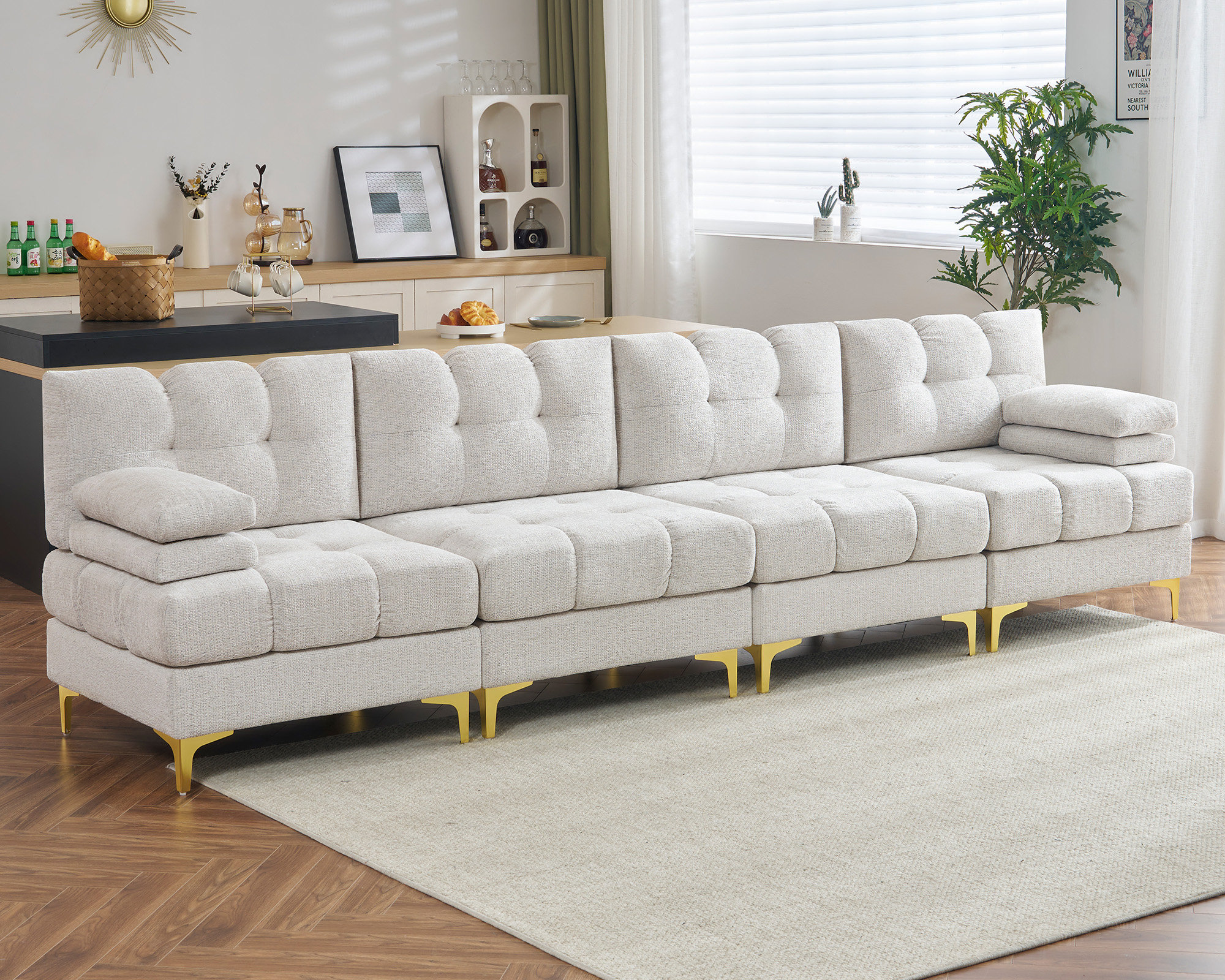 Mercer41 4 Seater Modular Sectional Couch, 124 Inch Sectional Sofa With ...