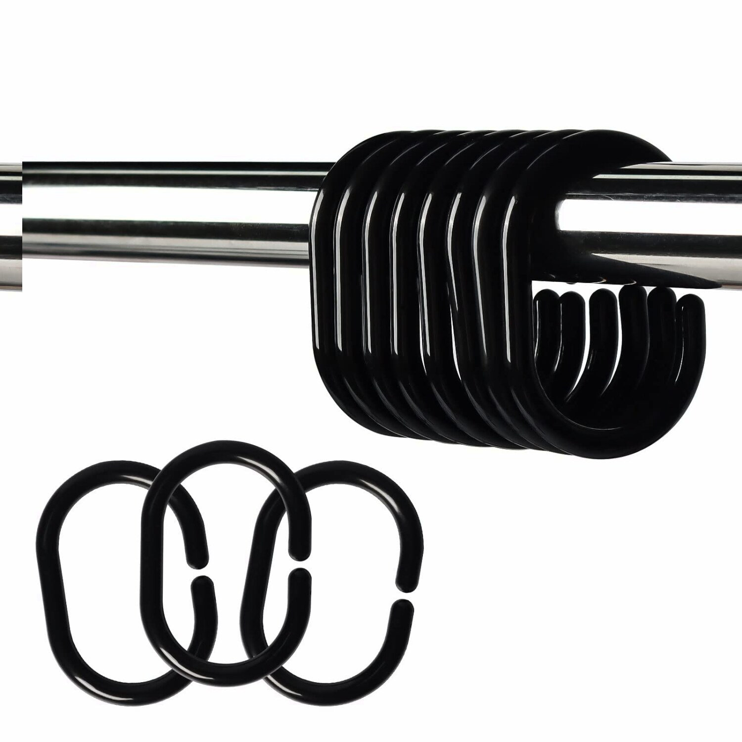 Symple Stuff GlideEase Premium Shower Curtain Rings - Easy Snap C-Shape ...