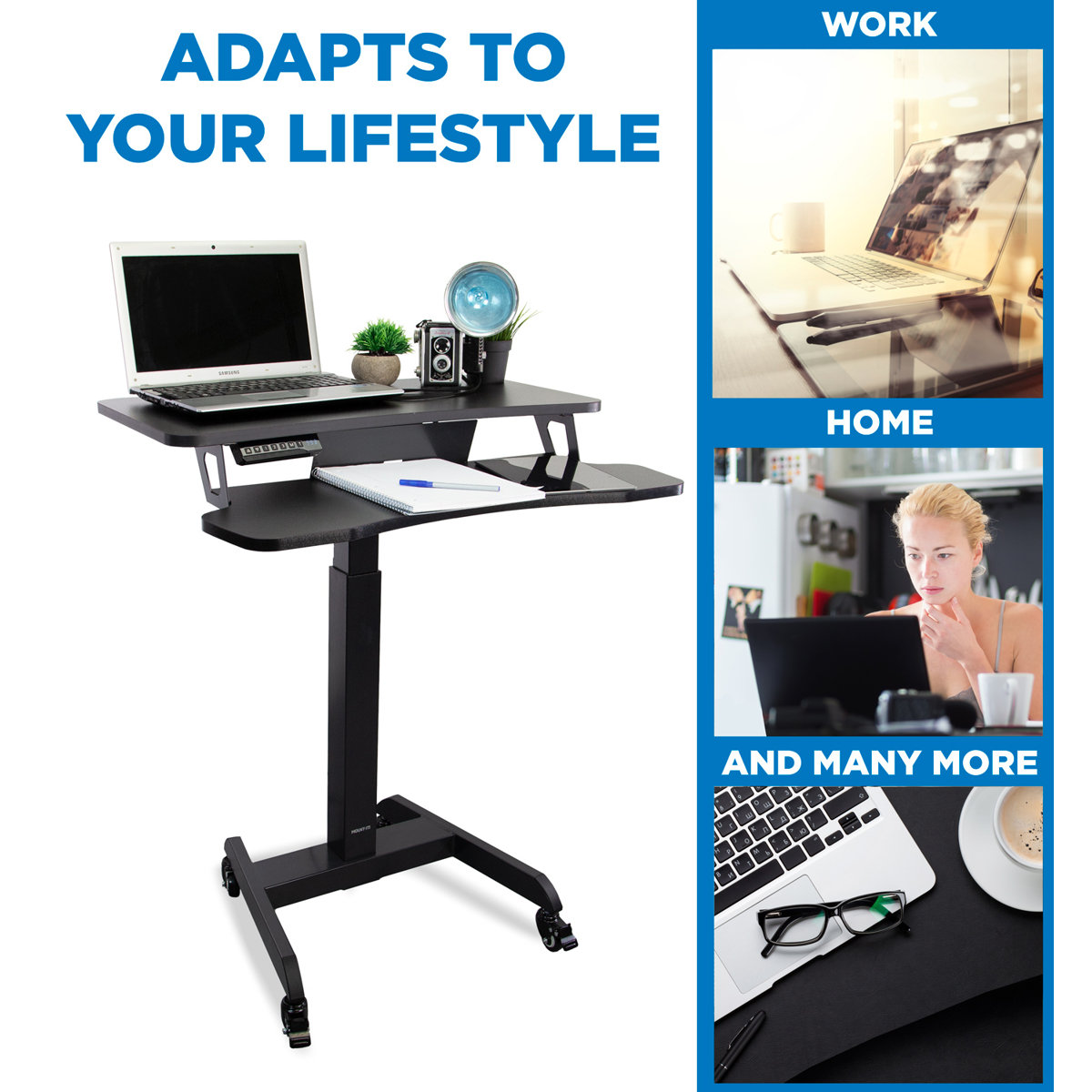 Mount-It! Electric Mobile Height Adjustable Standing Workstation with ...