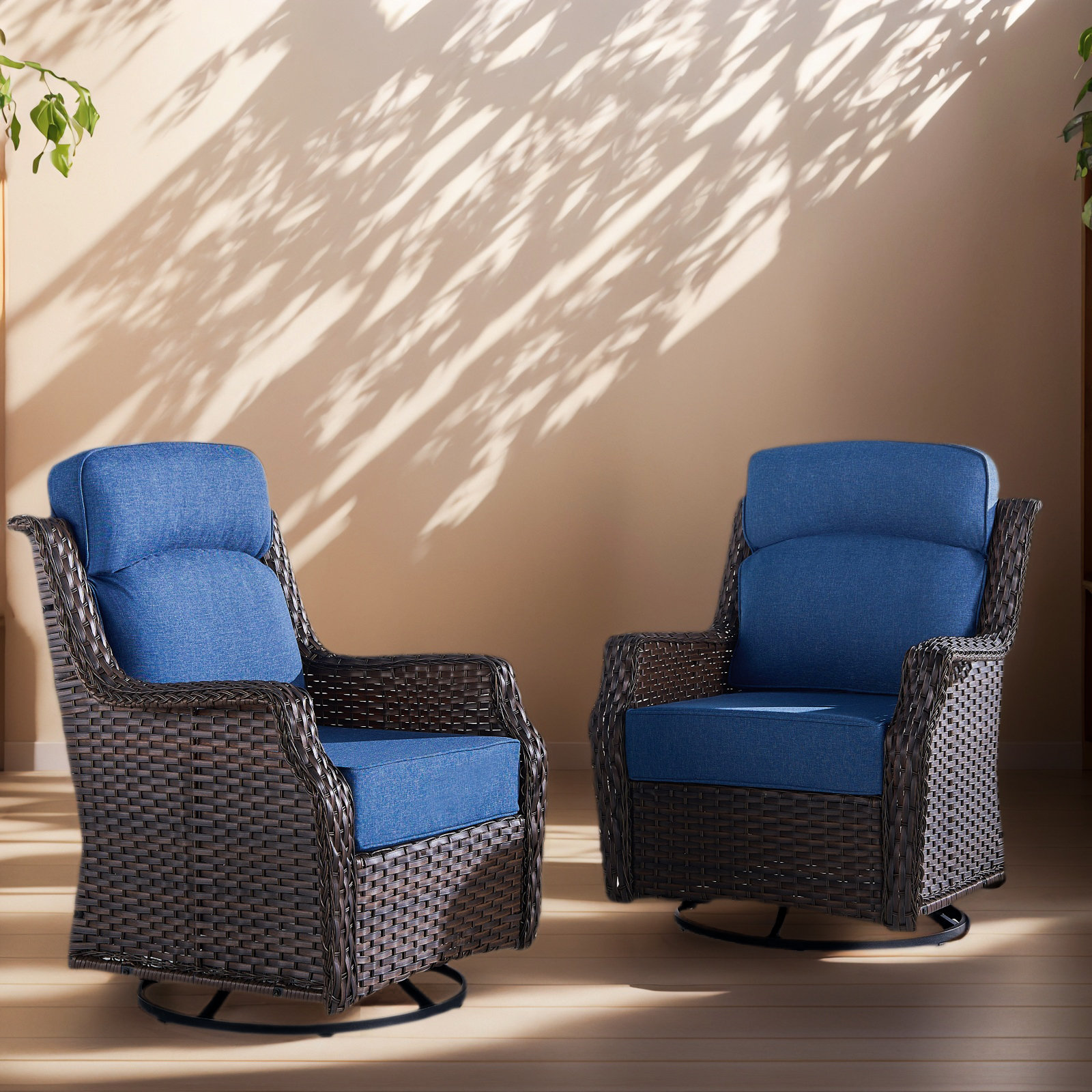 Red Barrel Studio® Outdoor Wicker Swivel Rocking Chair Set with Thick ...