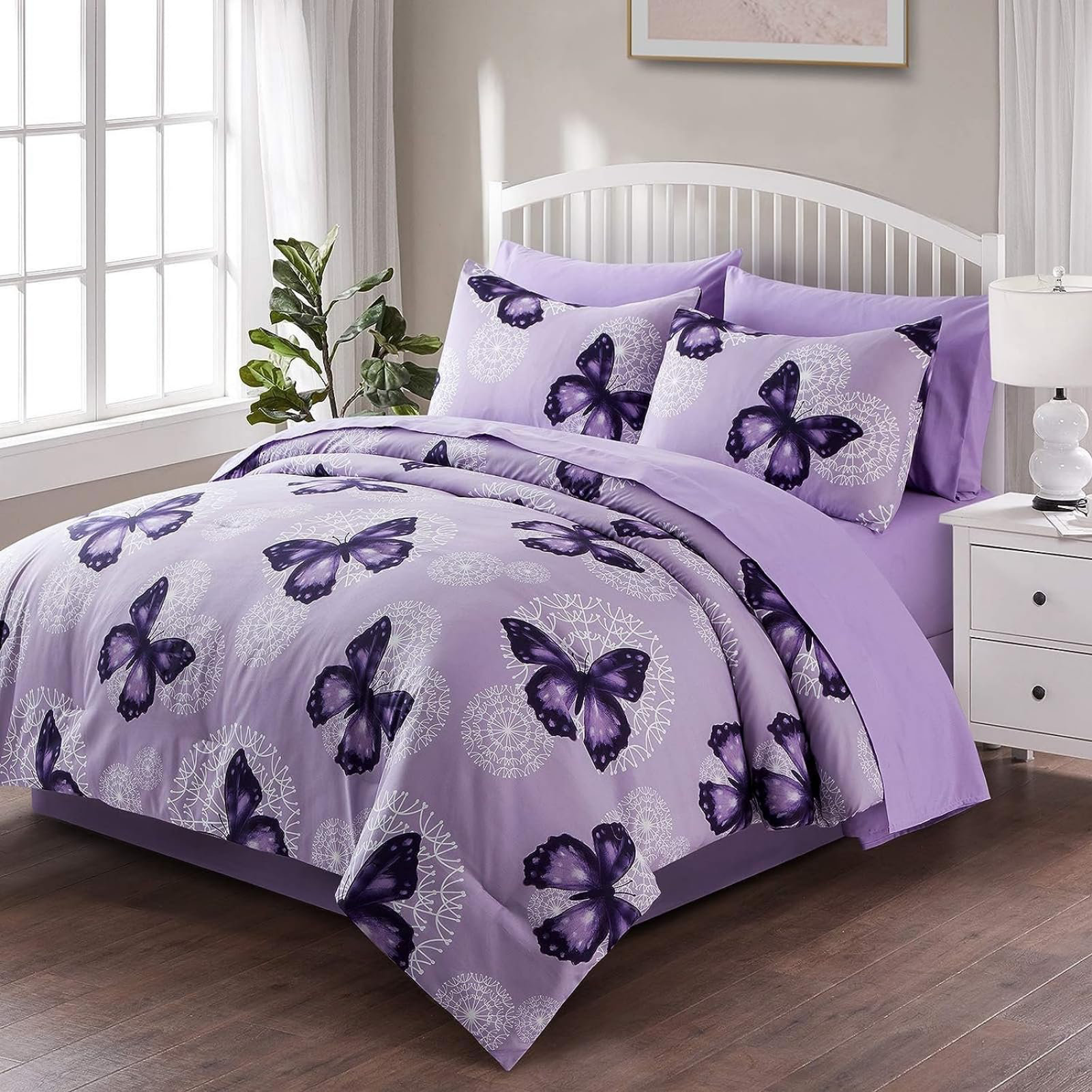 doitbest Bed In A Bag, Purple Butterfly All Season | Wayfair