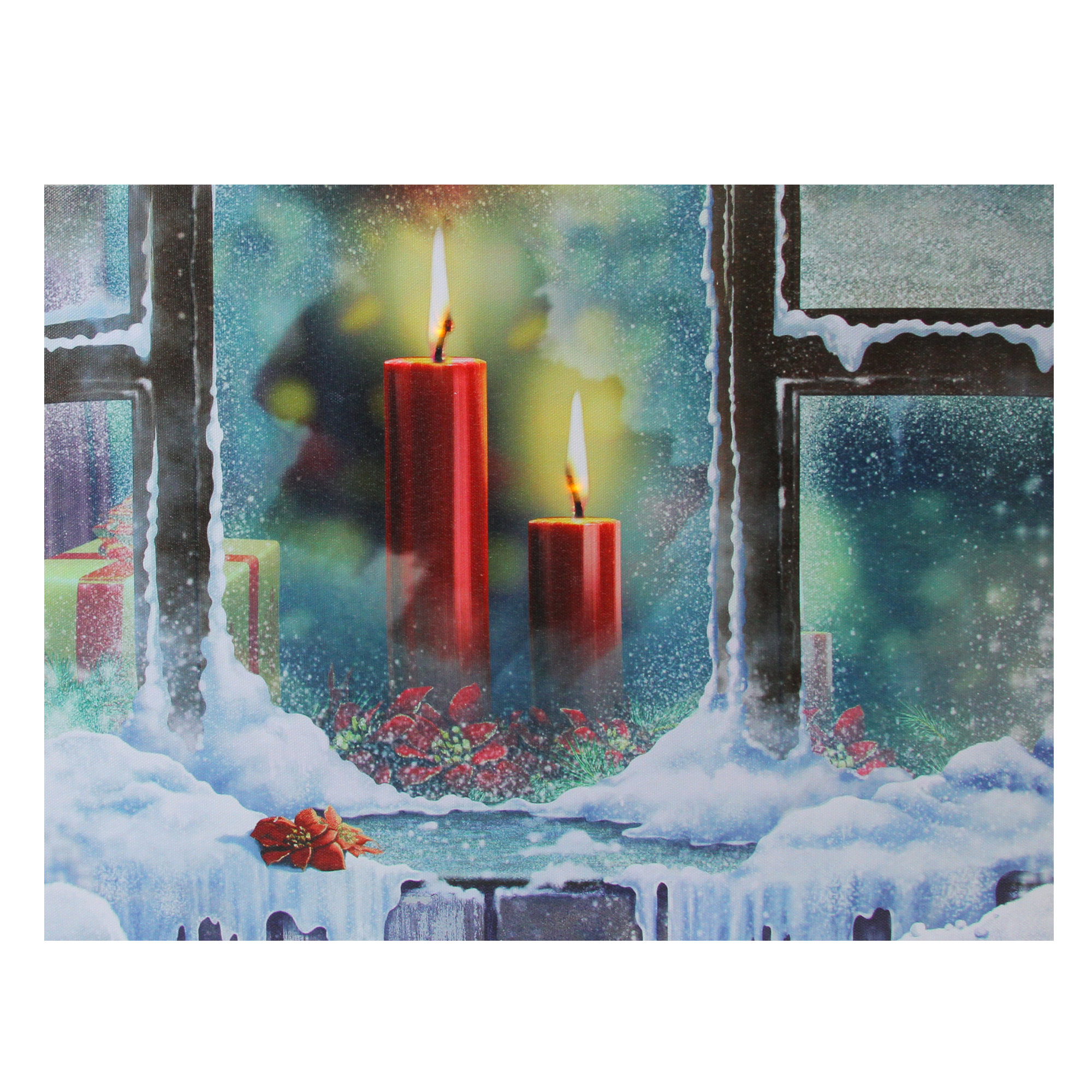 Northlight Seasonal LED Lighted Snowy Window Pane and Candles Christmas ...