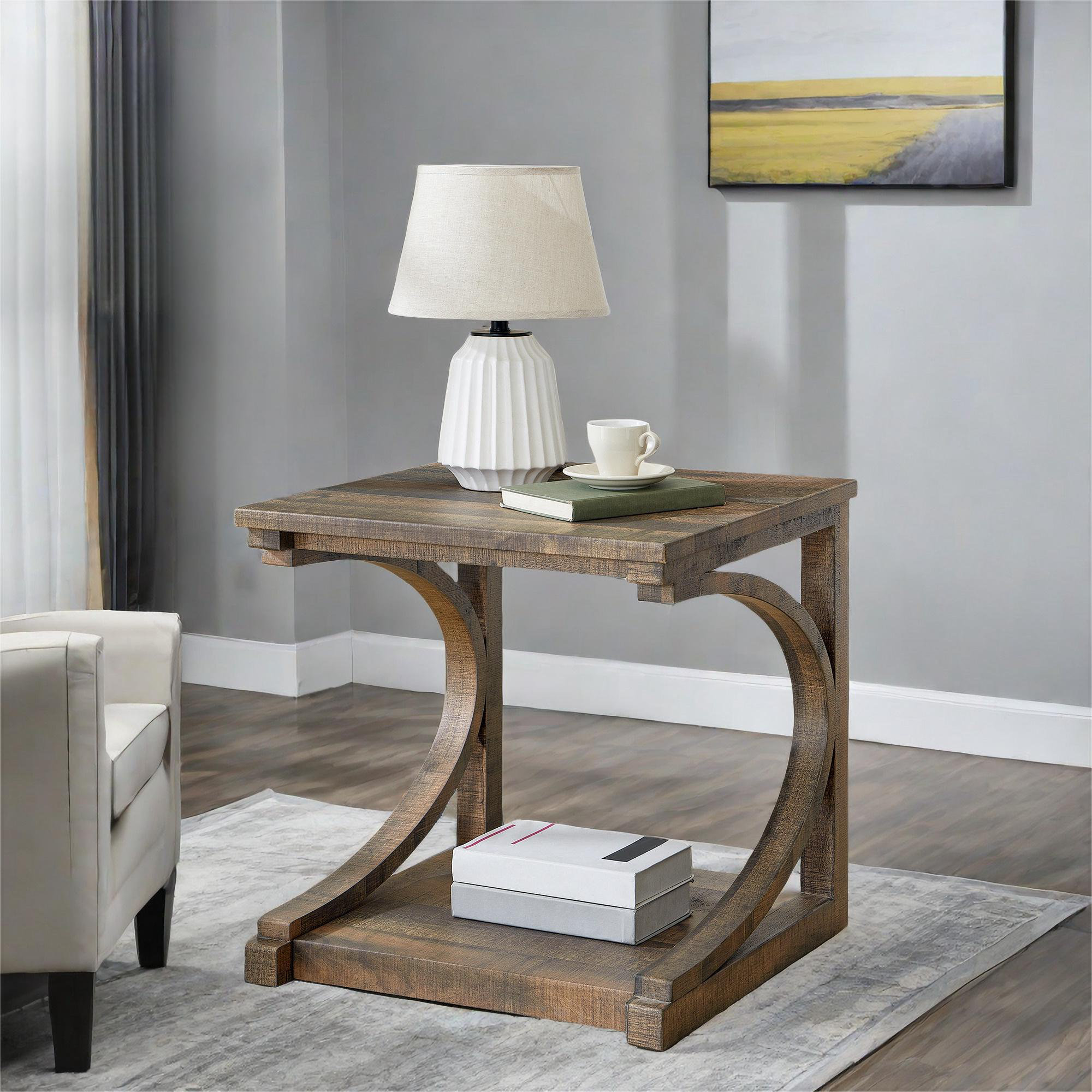 Gracie Oaks Stoyana C-shaped Unique End Table with Solid Wood Grain ...