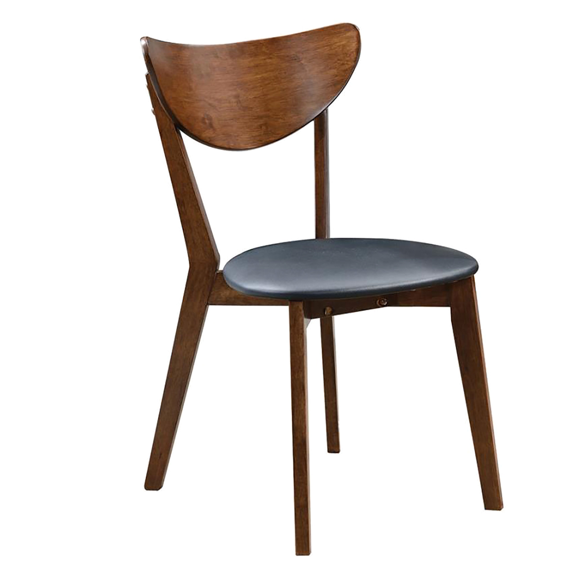 George Oliver Open Back Side Chairs, Dark Walnut, Black Faux Leather, Of 2 2pcs Walnut Cozy Mid ...