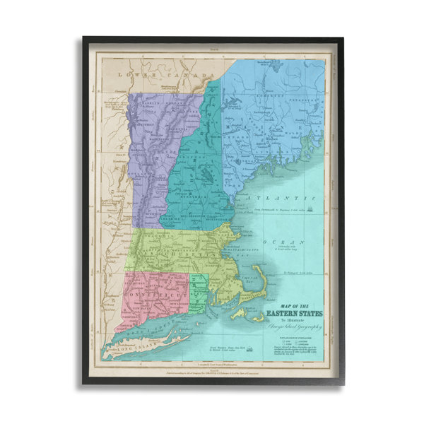 Ebern Designs Map Of Eastern States New England Border Lines Framed On ...