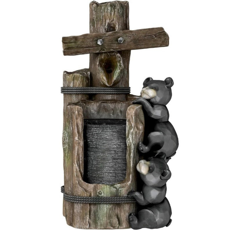 August Grove® 3-Tier Resin Bears on Log Outdoor Waterfall Fountain ...