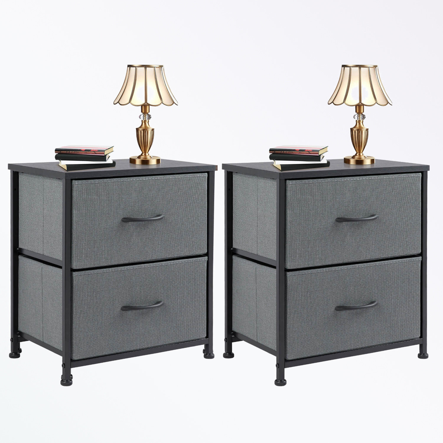 Ebern Designs Metal Frame Nightstand with 2 Drawers and Wood Top | Wayfair