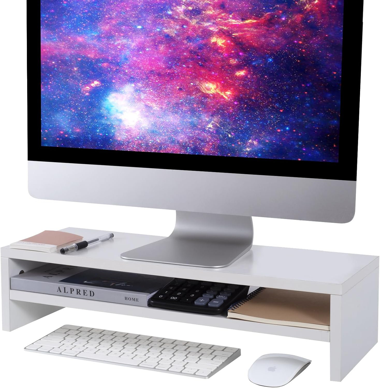 AGROTECH AVS Monitor Stand Riser White, 21.6 inch 2 Tiers Wood Desk ...