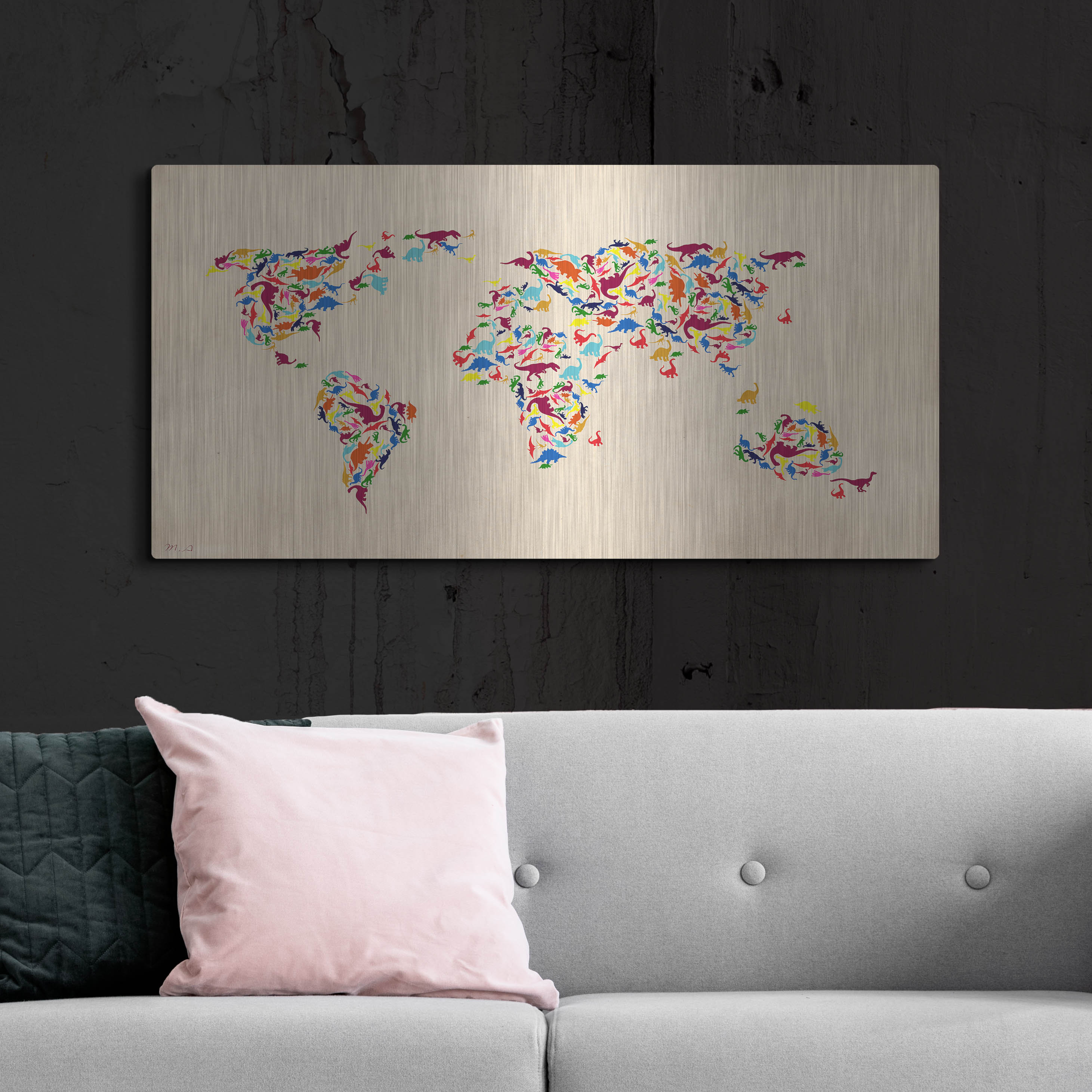 Orren Ellis 'Dino Map Of The Workld 2' by Mark Ashkenazi Metal Wall Art ...