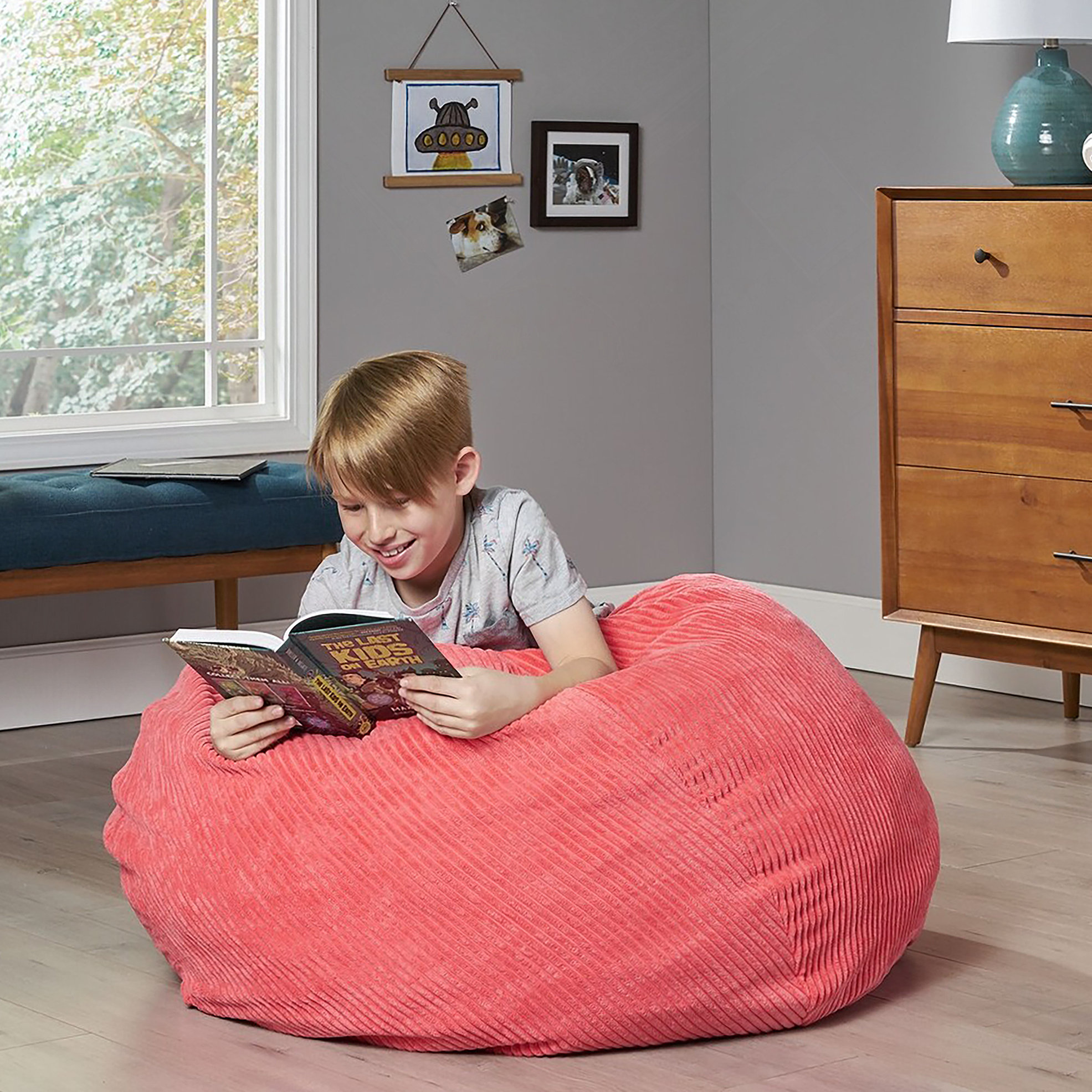 Latitude Run® Kenli Modern Corduroy Polyester 3 ft. Bean Bag Chair,Pink ...