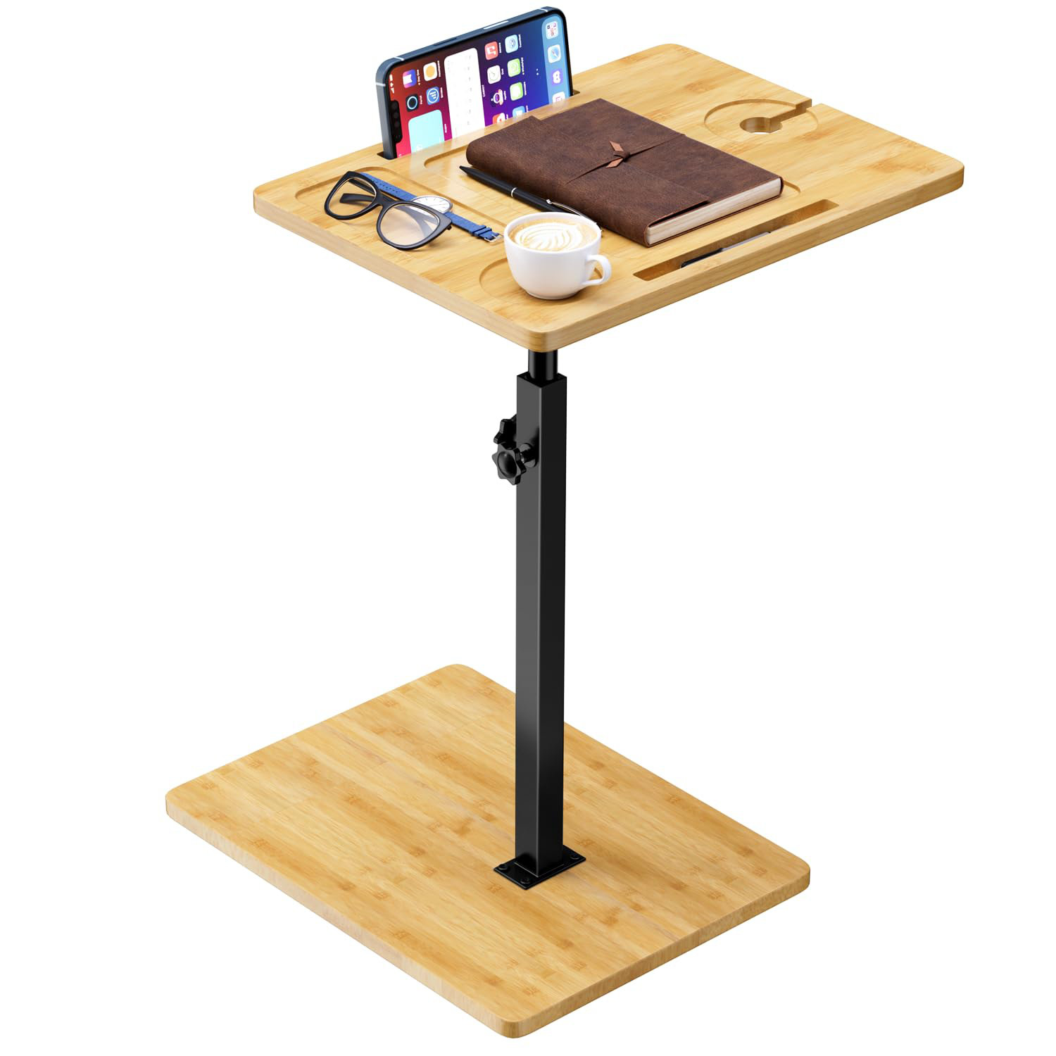 Latitude Run® Bamboo C Table End Table Adjustable Height, 360°Swivel TV ...